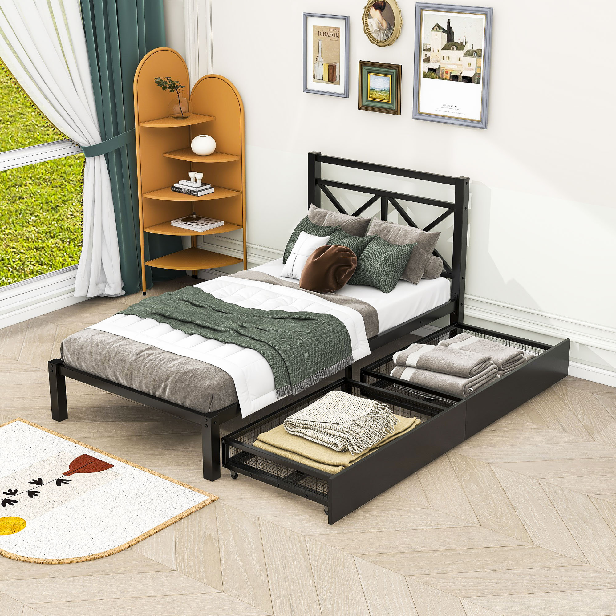 Latitude Run® Metal Platform Bed with 2 Drawers - Wayfair Canada