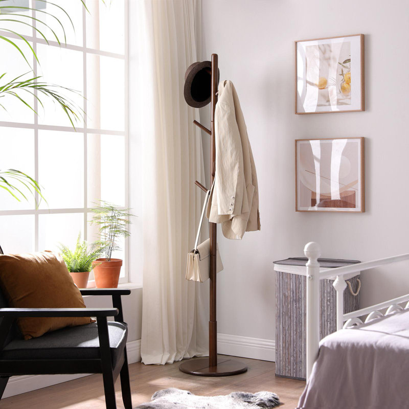 Latitude Run® Solid Wood Freestanding 7 - Hook Coat Rack, 3 Height ...