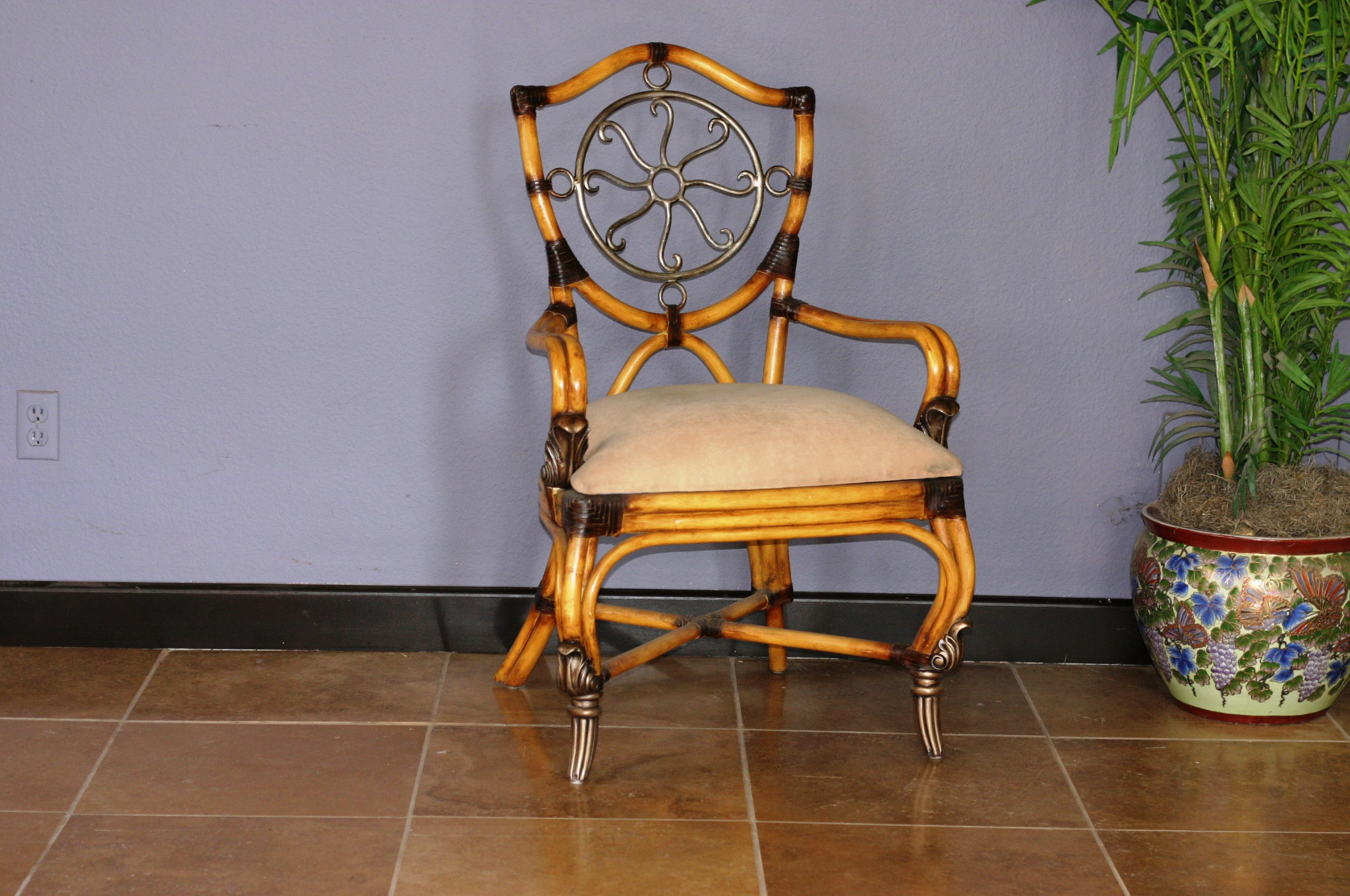 Bay Isle Home™ New London Upholstered Cross Back Arm Chair in Tan | Wayfair