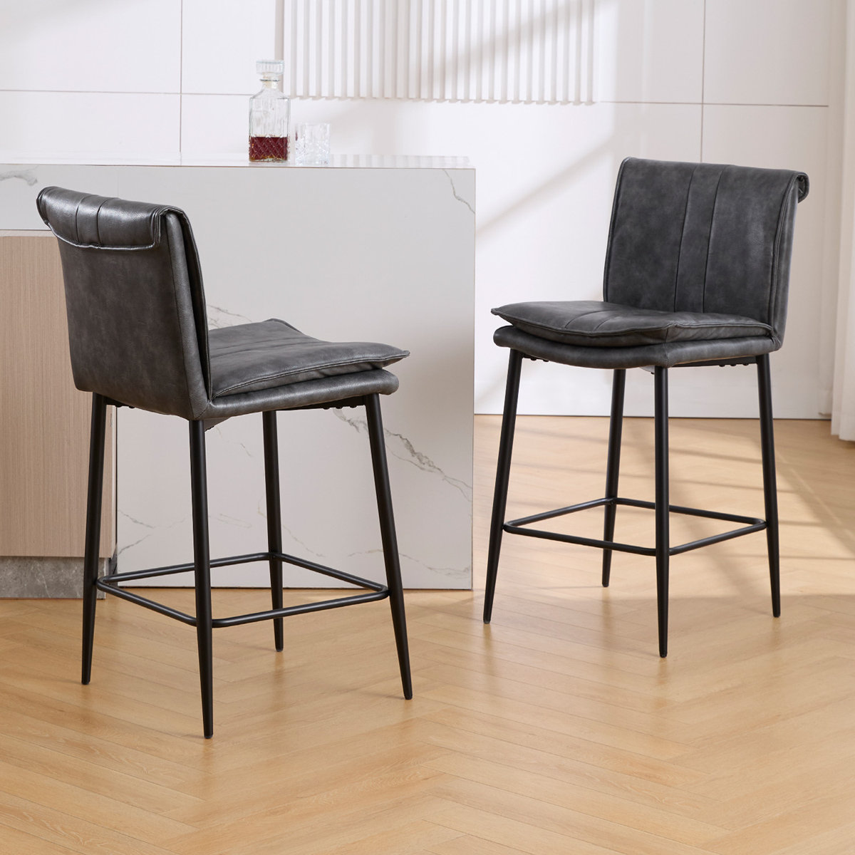 George Oliver Modern Upholstered Counter Stool With Backrest, With ...