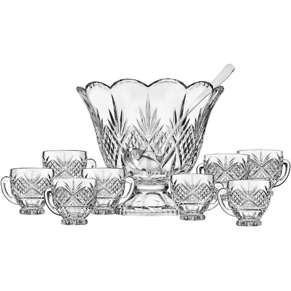 Godinger Silver Art Co Dublin Crystal 10 Piece Punch Bowl & Punch Glass ...
