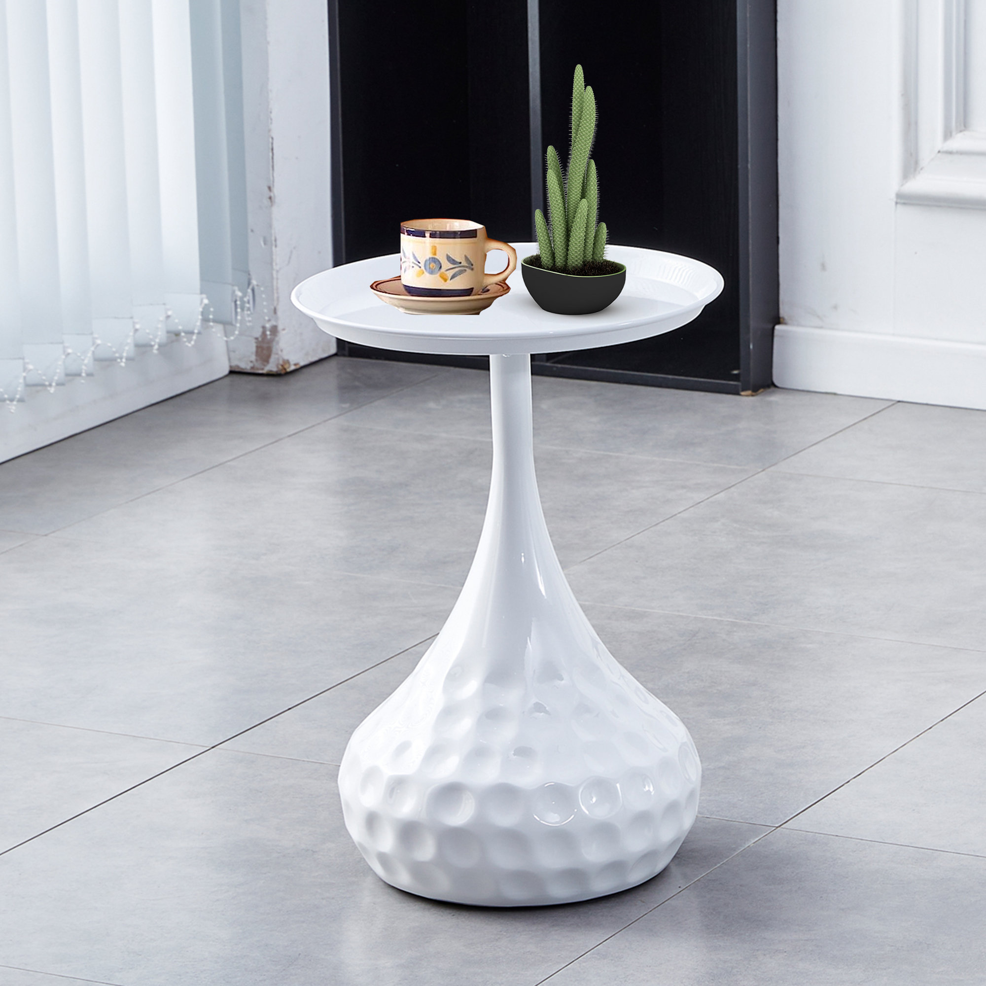 Ivy Bronx 15.75 In Metal Side Table,Vase Type End Table ,White ...