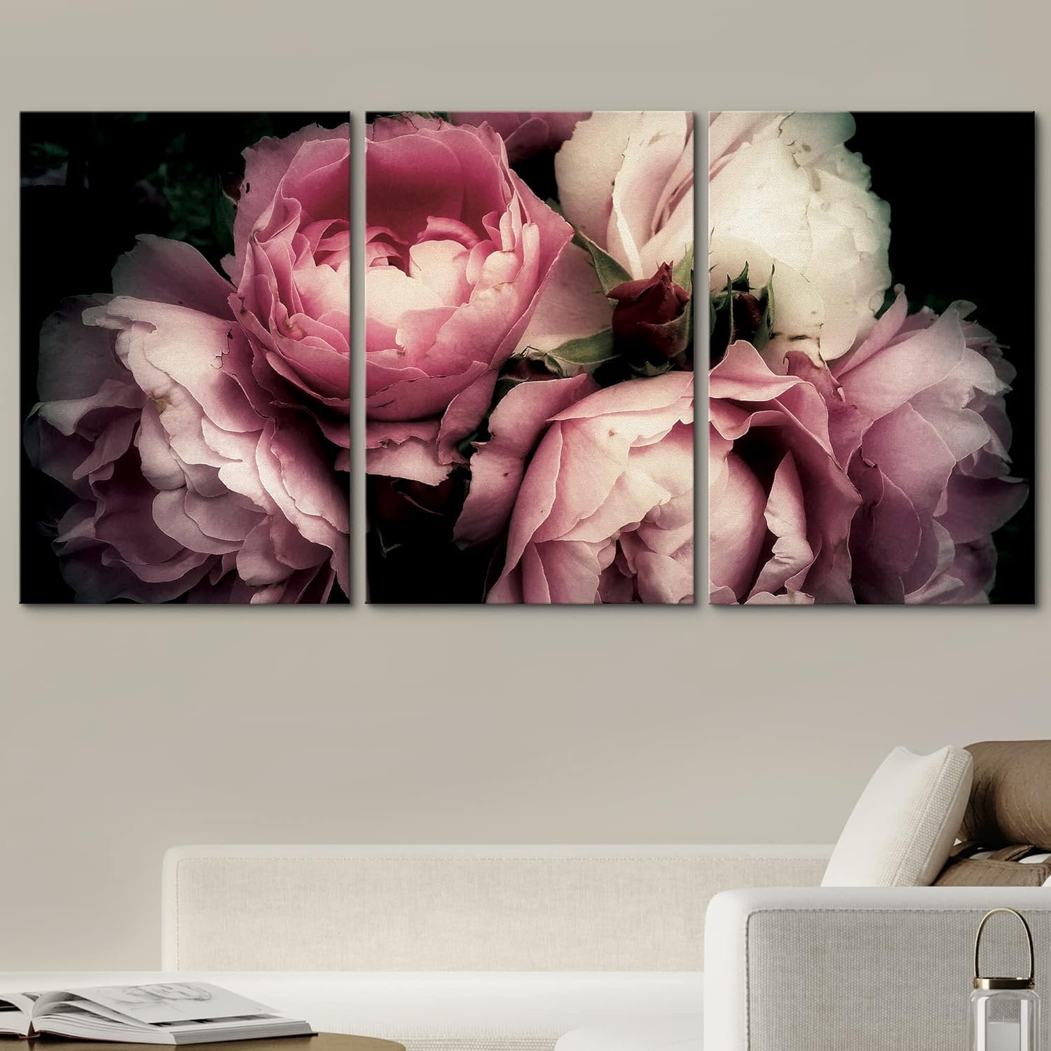 IDEA4WALL Flower Blossom " Pink Rose Peony Bouquet Floral Pictures ...