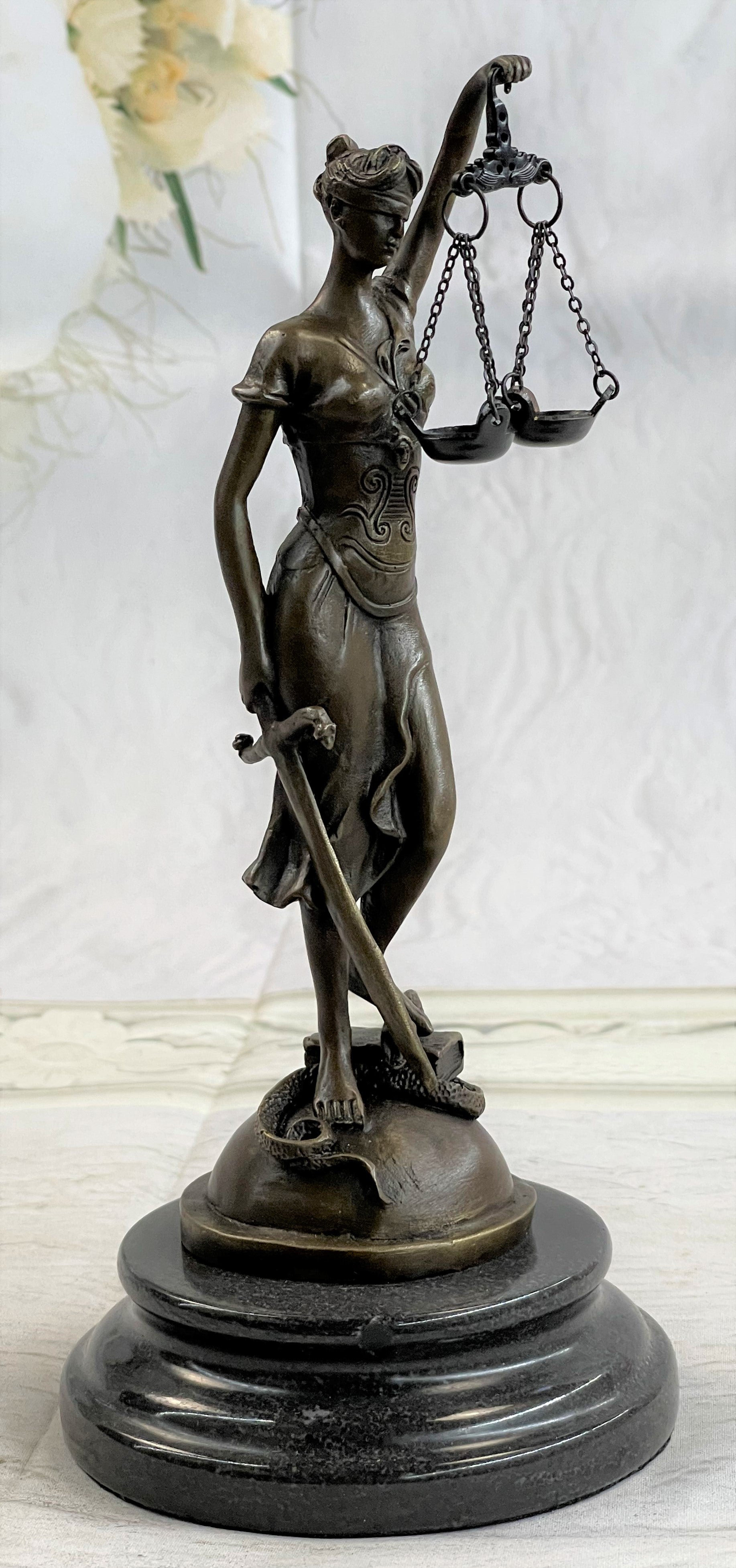 Charlton Home® Lycette Signed Mayer Lawyer Blind Justice Bronze Figure ...