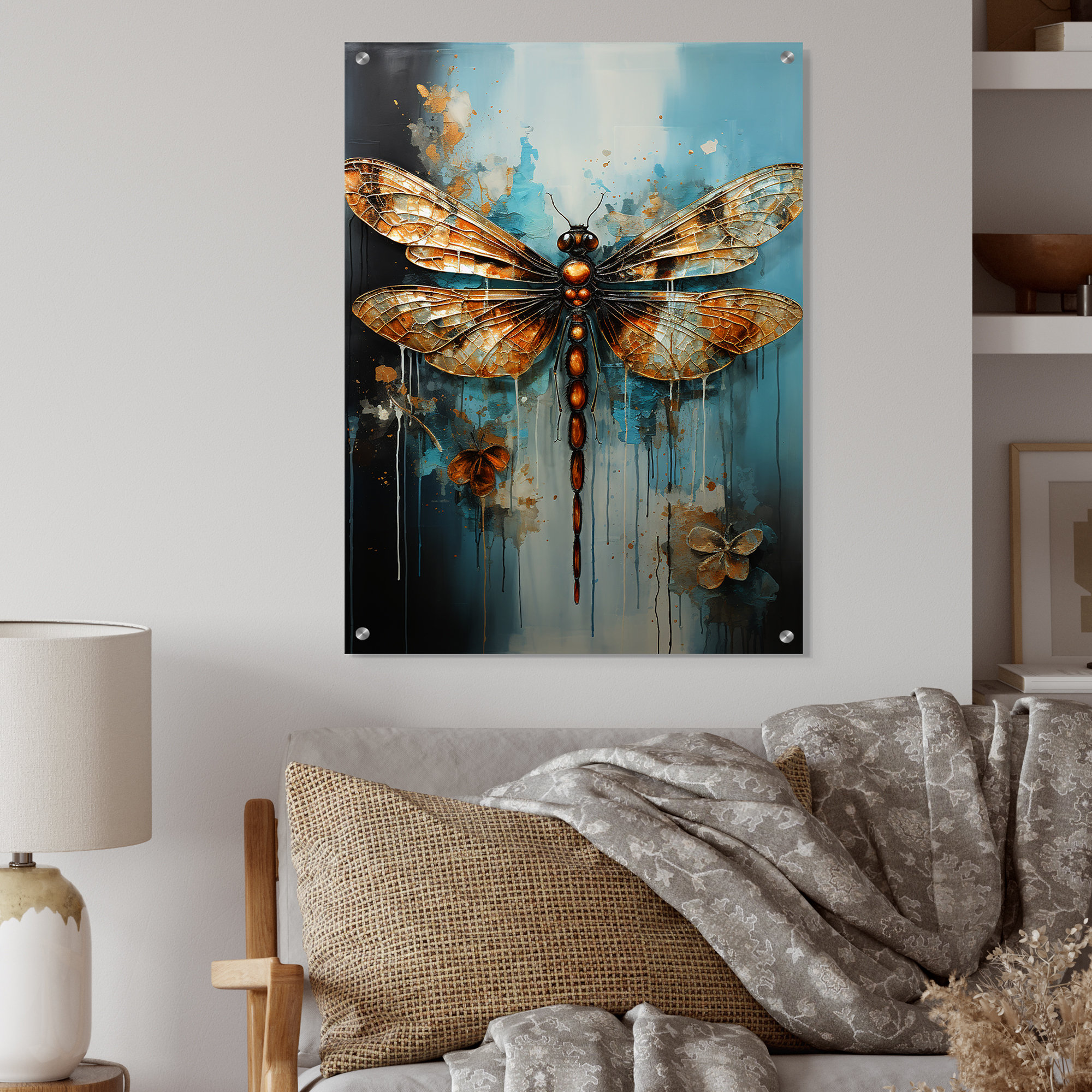 Design Art Gold Animal Turquoise Dragonfly Drips - Dragonfly Acrylic ...