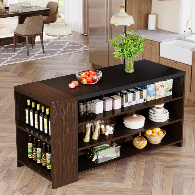 Ebern Designs 55" Farmhouse 5-Tier Kitchen Island Table with Storage ...