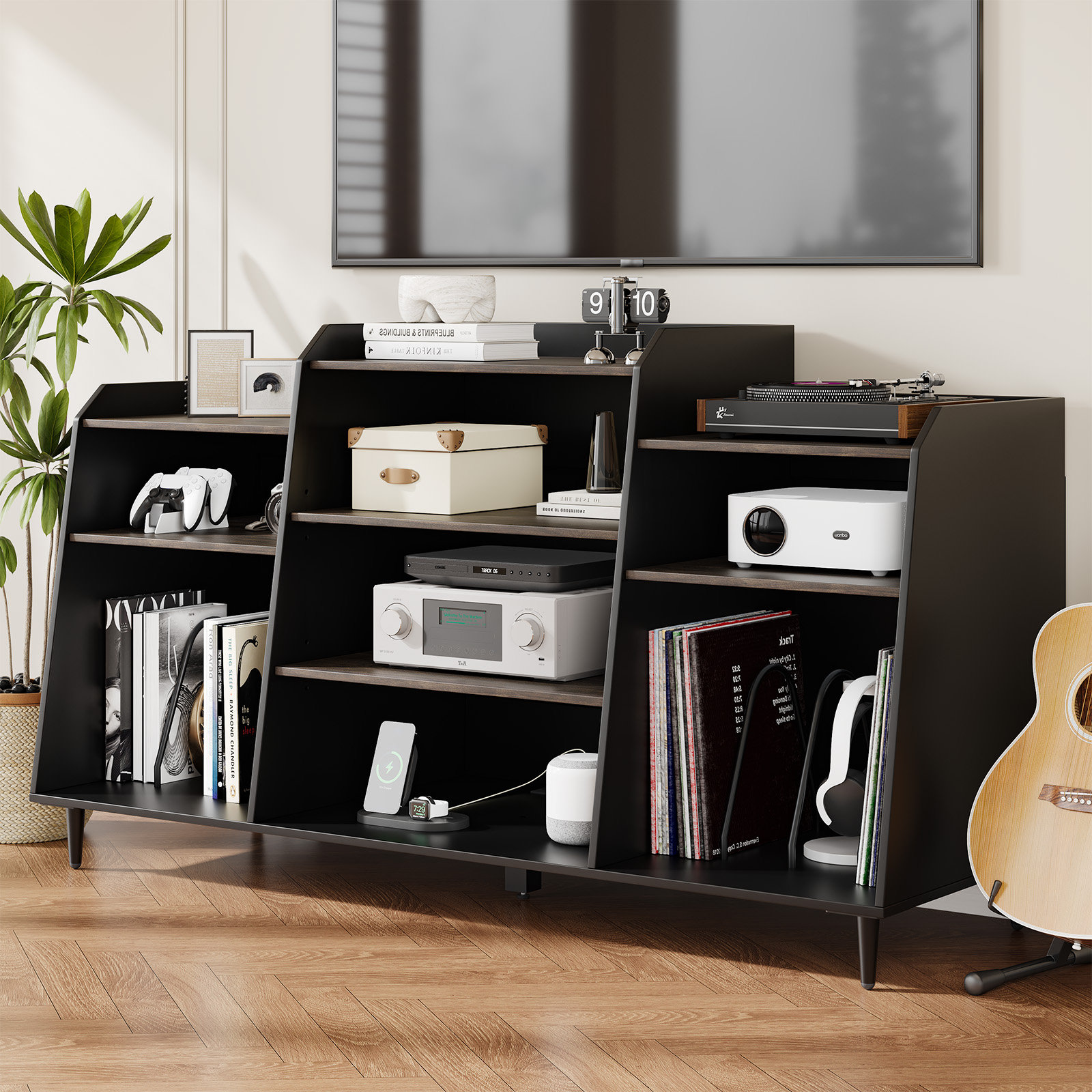 George Oliver Large Record Player Stand With Storage And Built-In ...