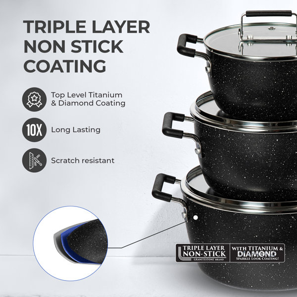 Granitestone 6 Piece Stackable Nonstick Nesting Pots with Lids ...