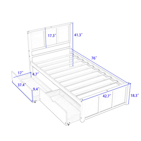 Winston Porter Elarna Twin Size Wood Platform Bed with 2 Drawers | Wayfair