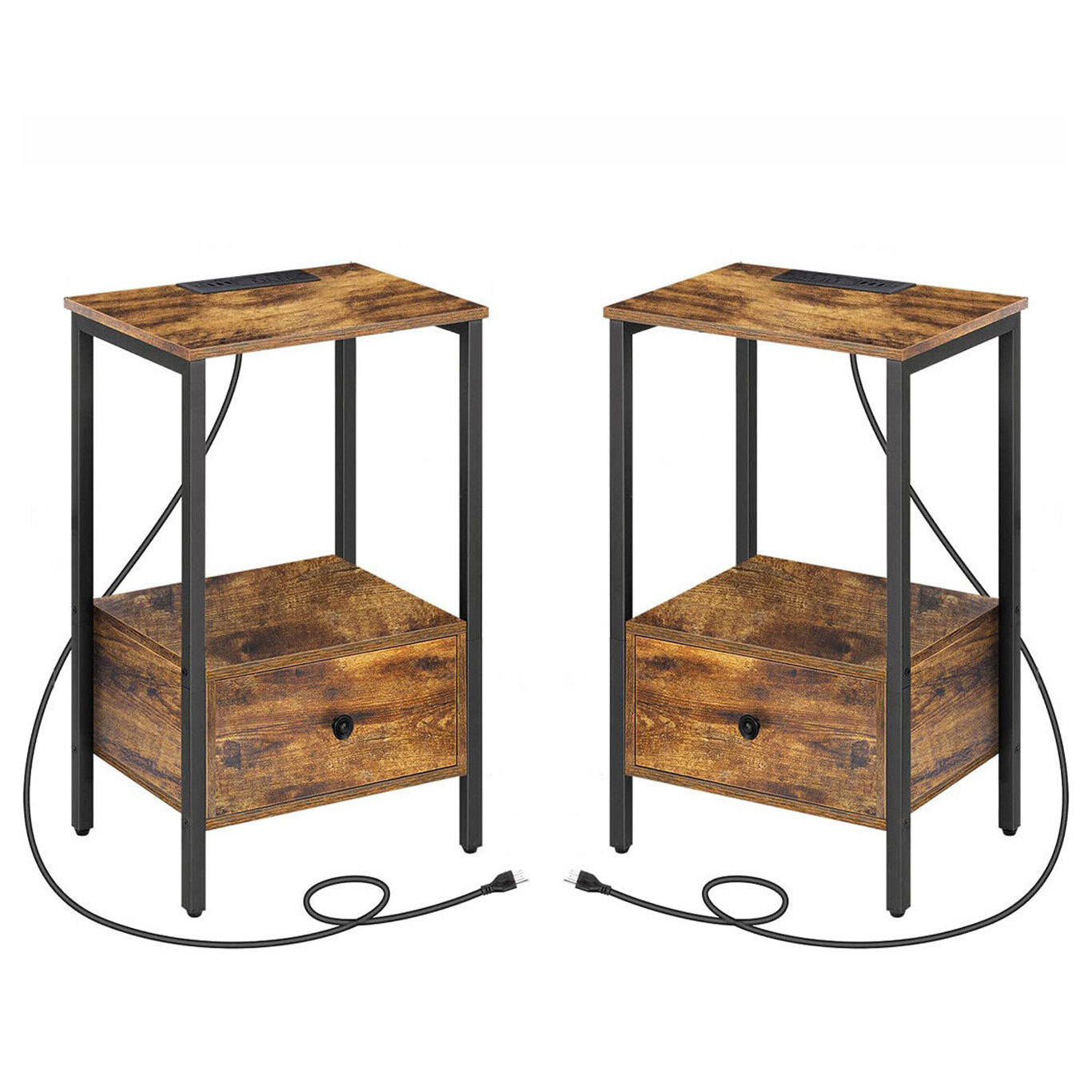 17 Stories Frame End Table Set with Storage and Built-in Outlets ...