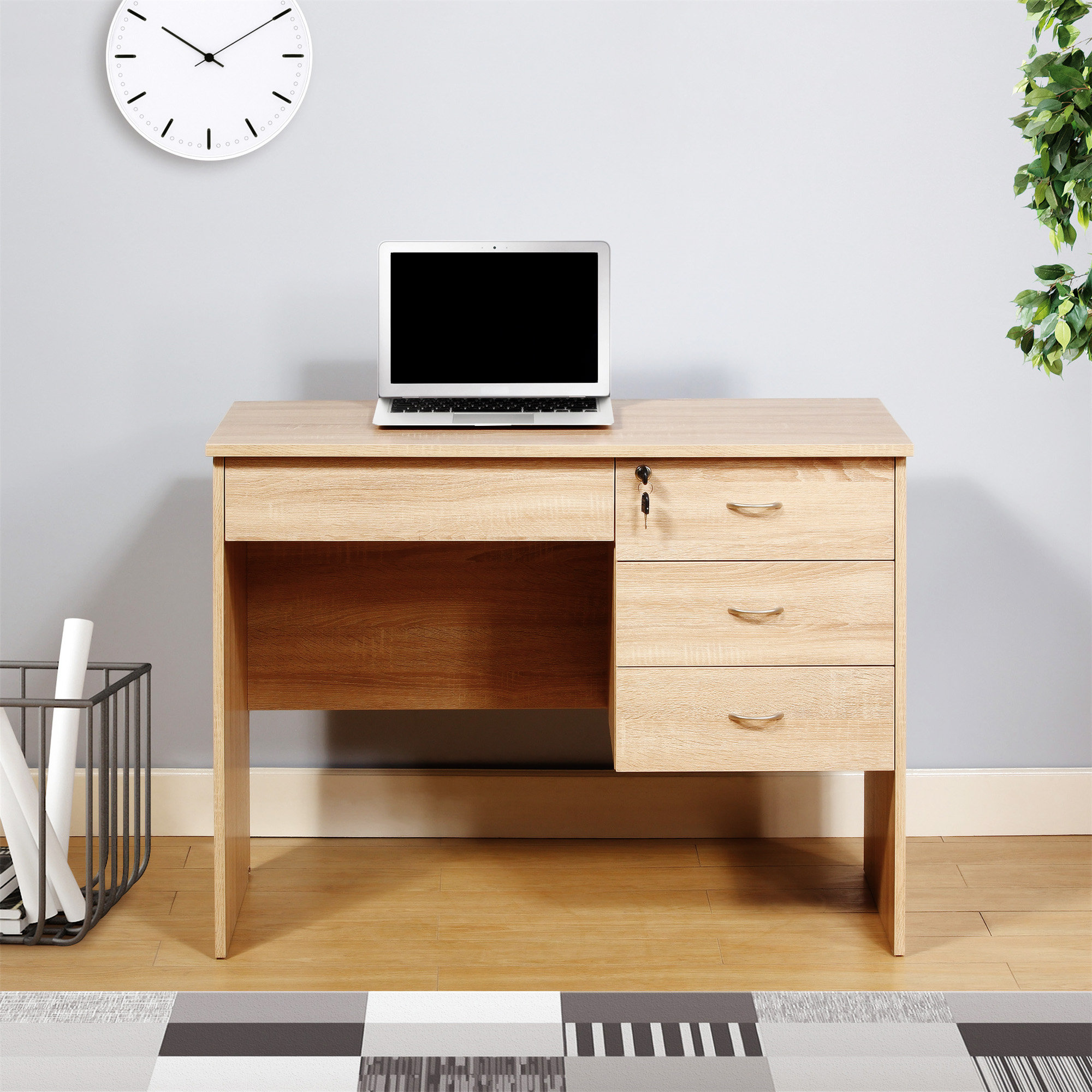 Millwood Pines Three Locking Drawers On Metal Glides Student Desk Work ...