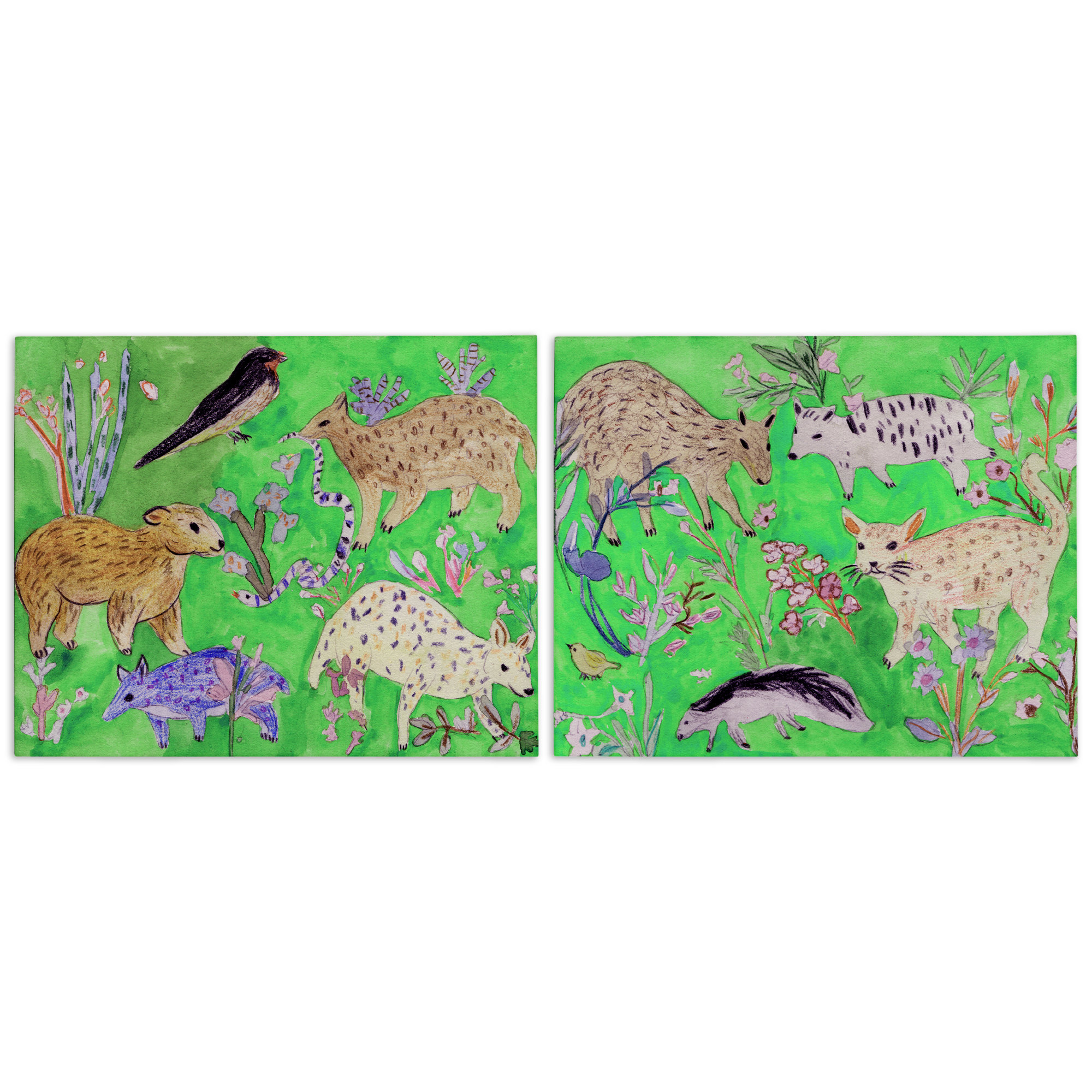 Millwood Pines Quirky Meadow Menagerie Animals 2pc Canvas Set, design ...