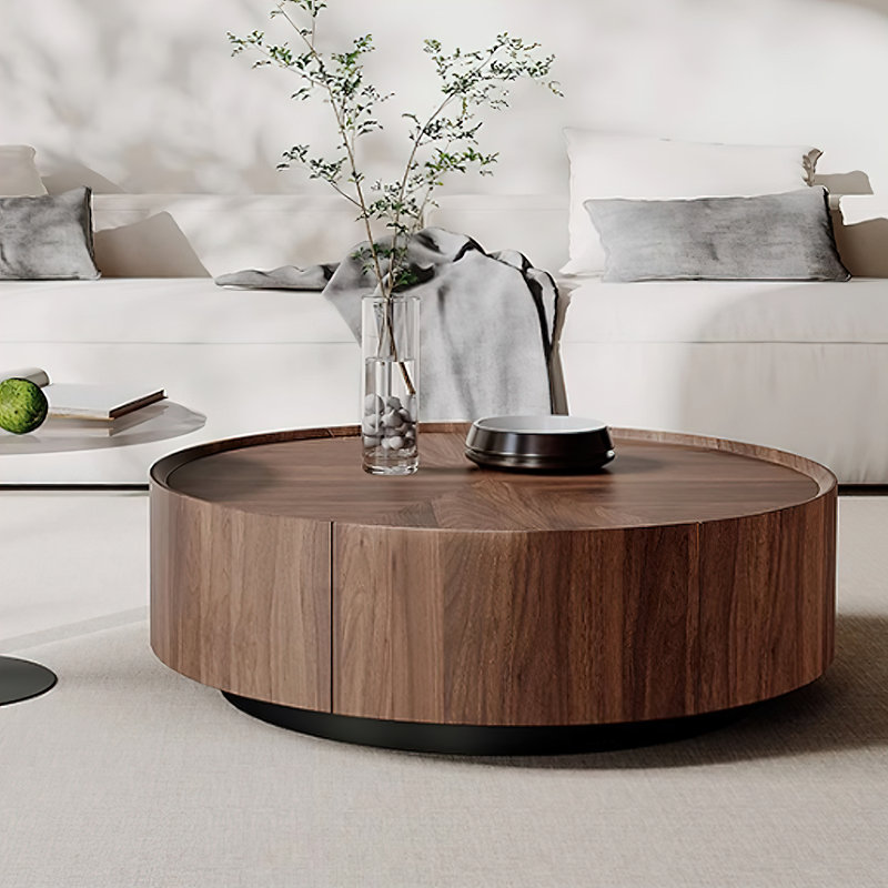 Loon Peak® Kemberton Walnut Round Coffee Table with Storage Drawers ...