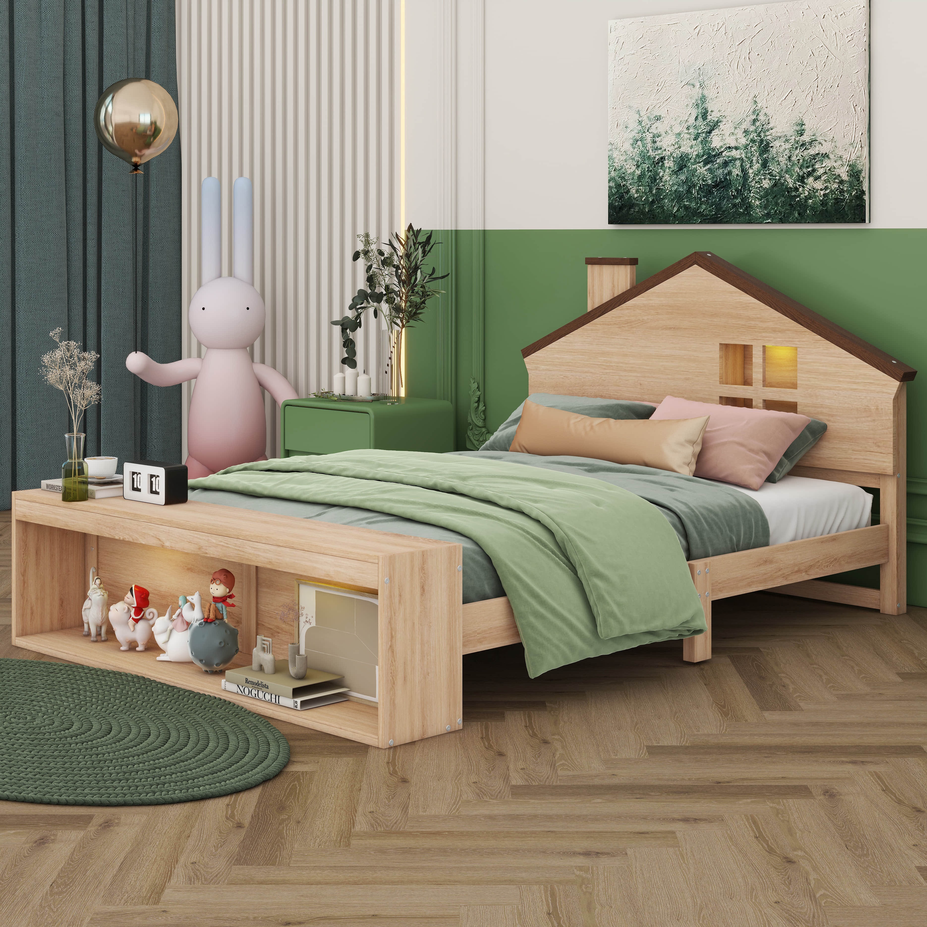 Gracie Oaks Full Size House Platform Bed With LED Lights And Storage ...