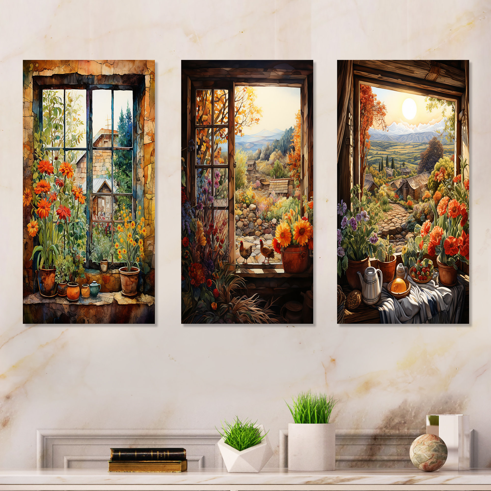 August Grove® Brown Farmhouse Window Blooms In Summer II - Farm Windows ...