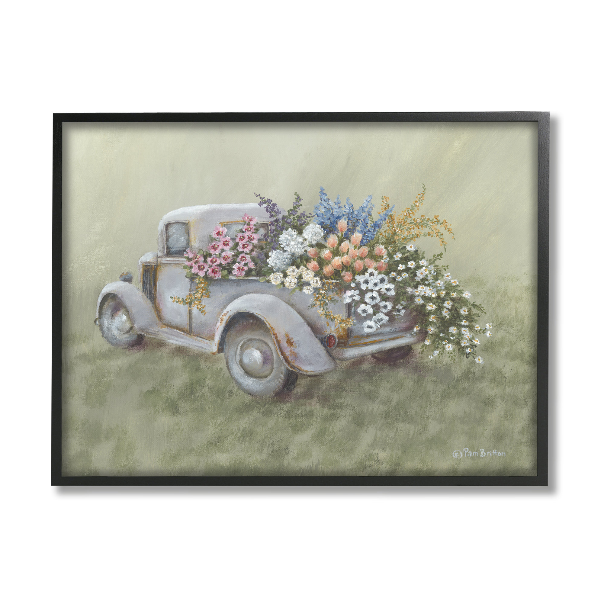 Stupell Industries Farmhouse Flower Buggy Car by Pam Britton - Floater ...