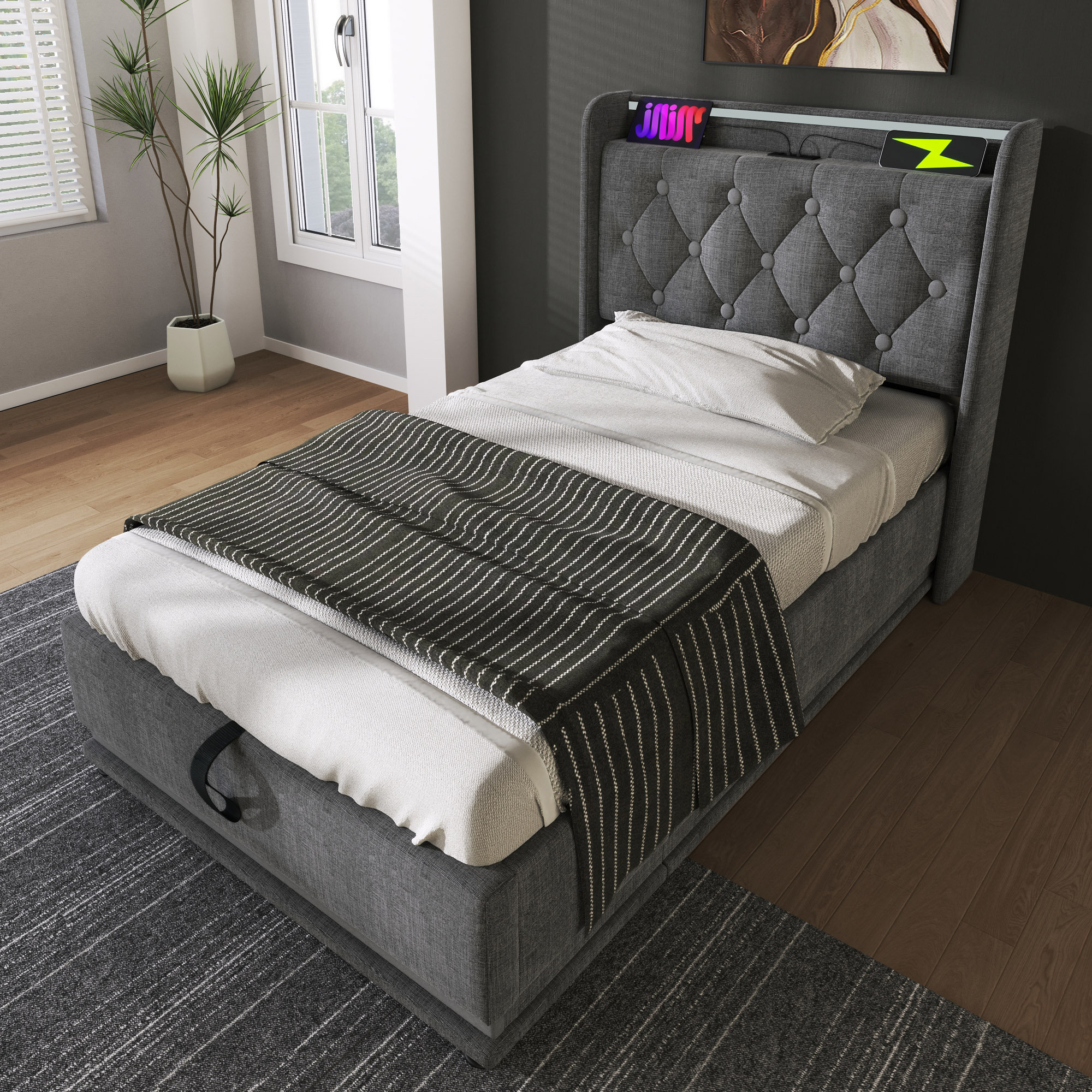 Ivy Bronx Upholstered Bed, 360 Surround LED Function | Wayfair