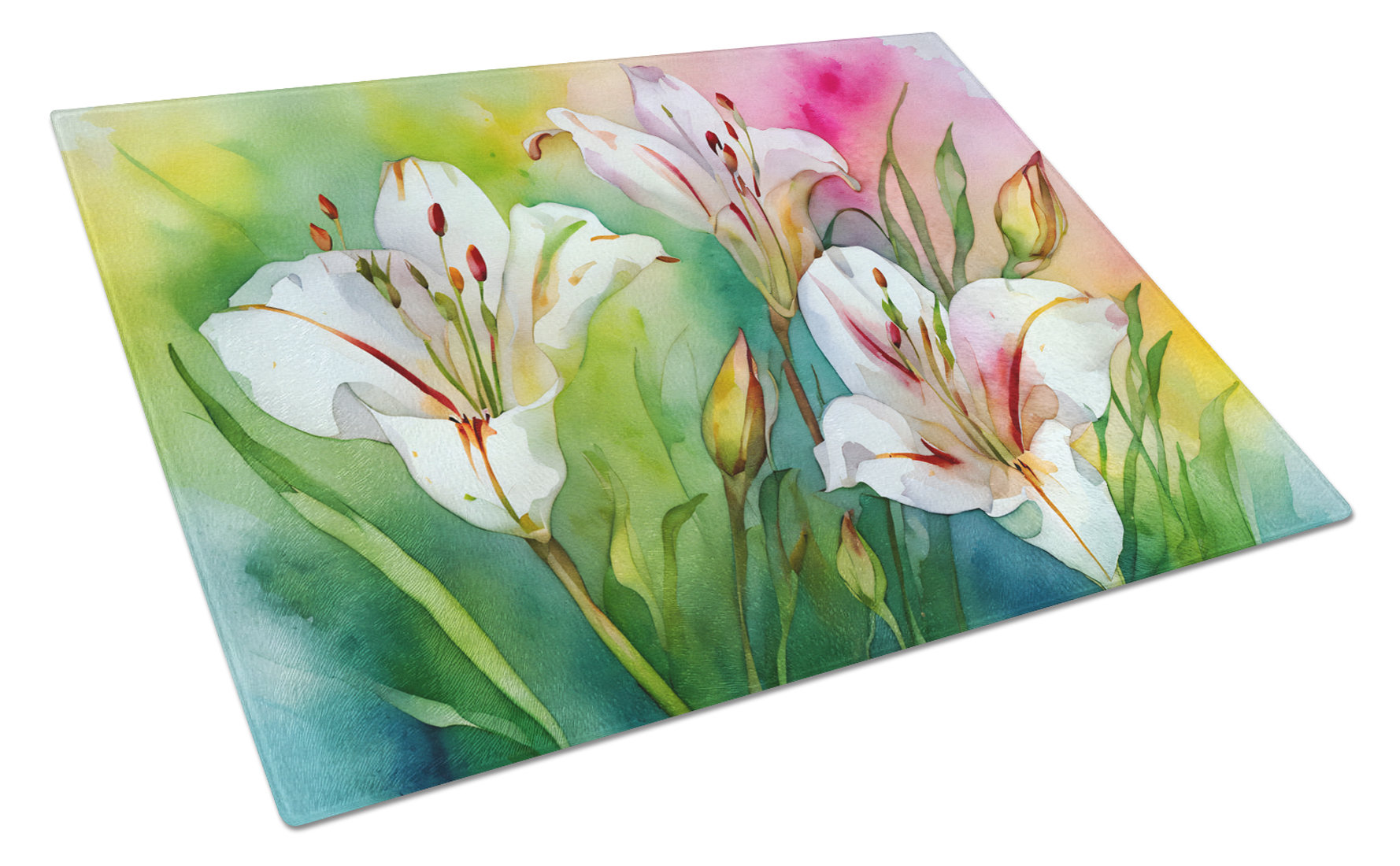 Caroline's Treasures Utah Sego Lilies in Watercolor Glass Cutting Board ...