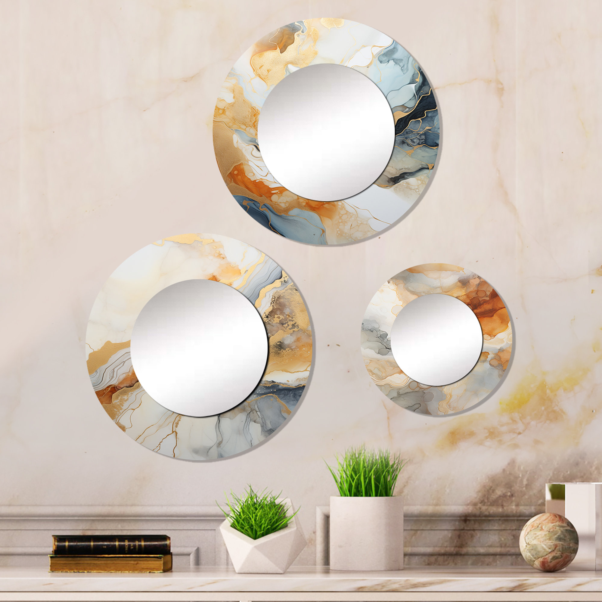 Latitude Run® Abstract Beige And Gold Geyser Paint - Round Mirror On ...