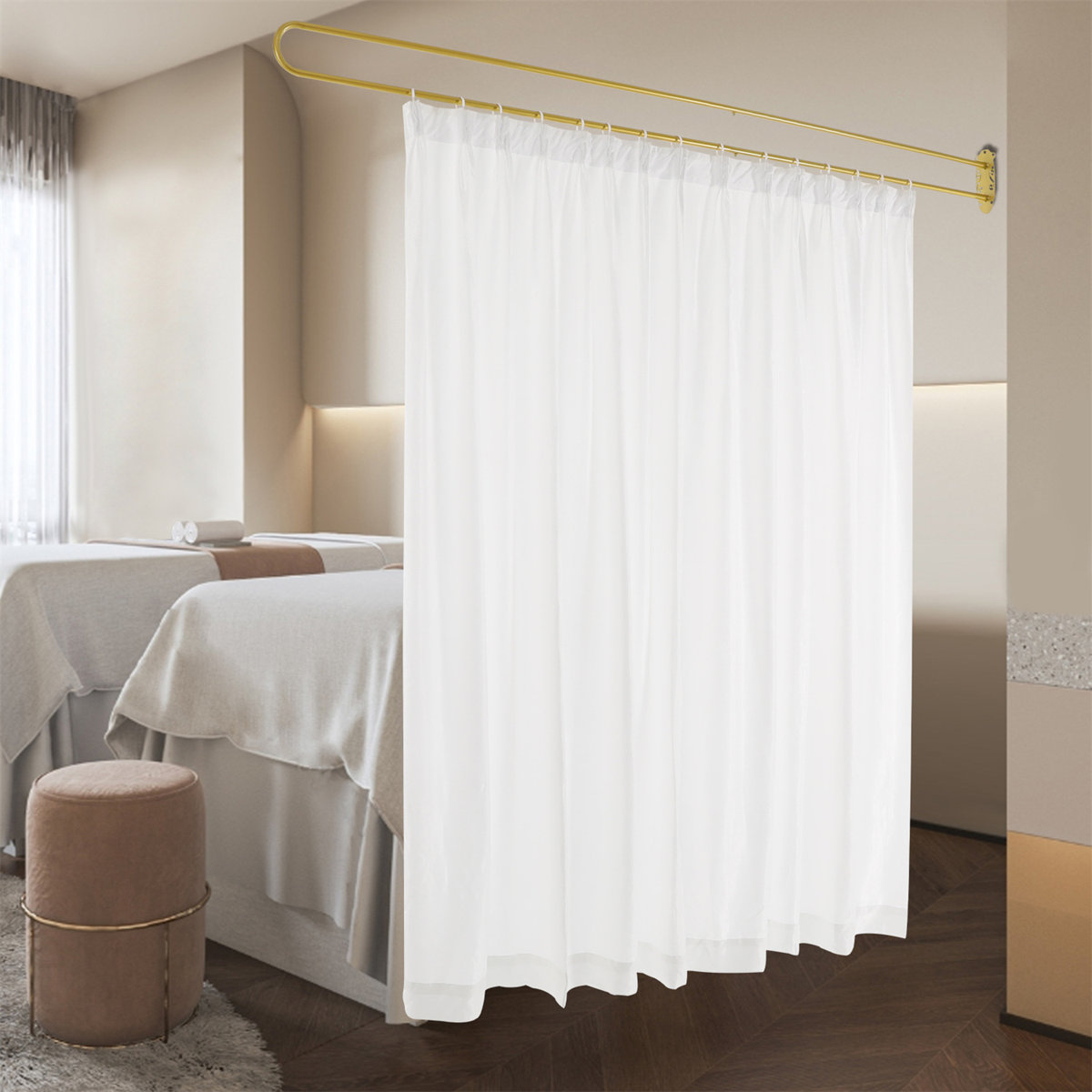 Everly Quinn Partition Curtain With U-Shape Tube(Gold) | Wayfair