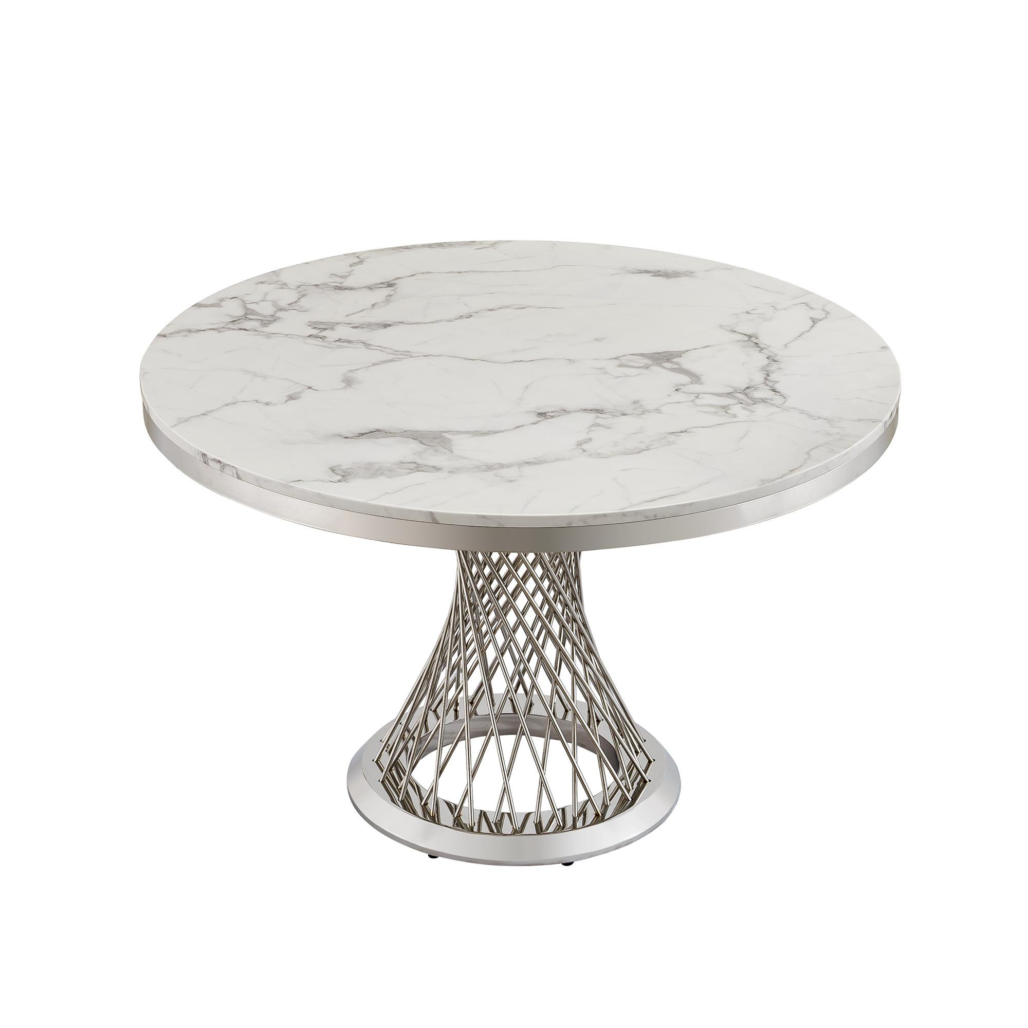Ivy Bronx 47" Round Marble Dining Table, Modern Kitchen Table with High ...