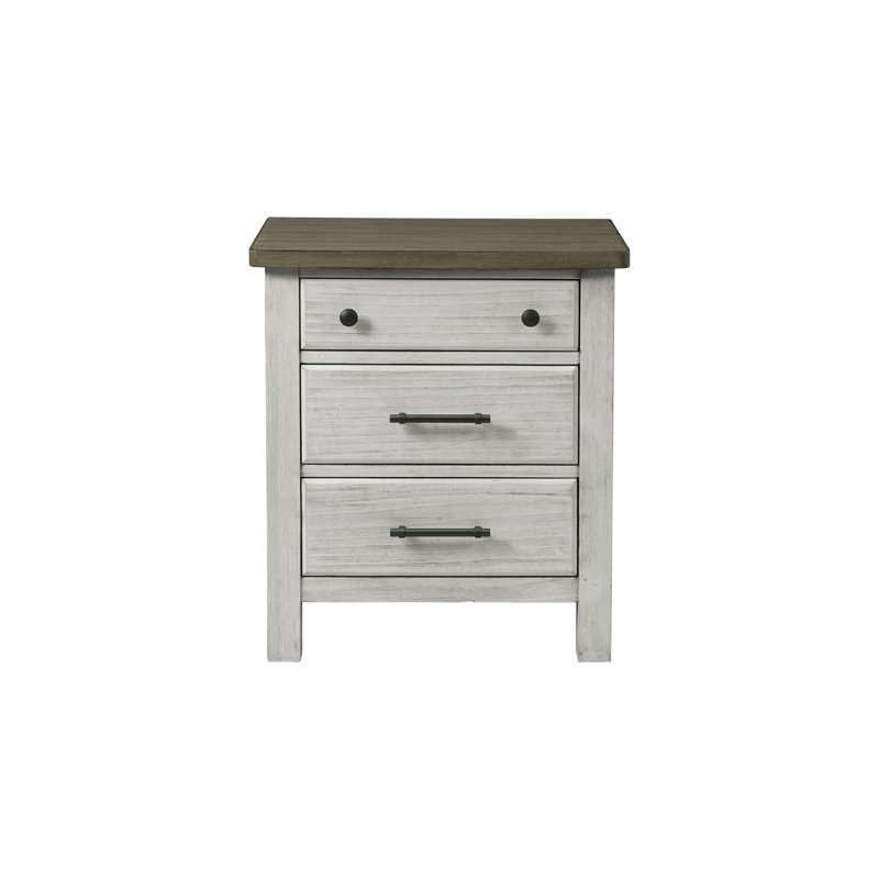 Birch Lane™ Arnell 3 - Drawer Nightstand in White/Brown | Wayfair