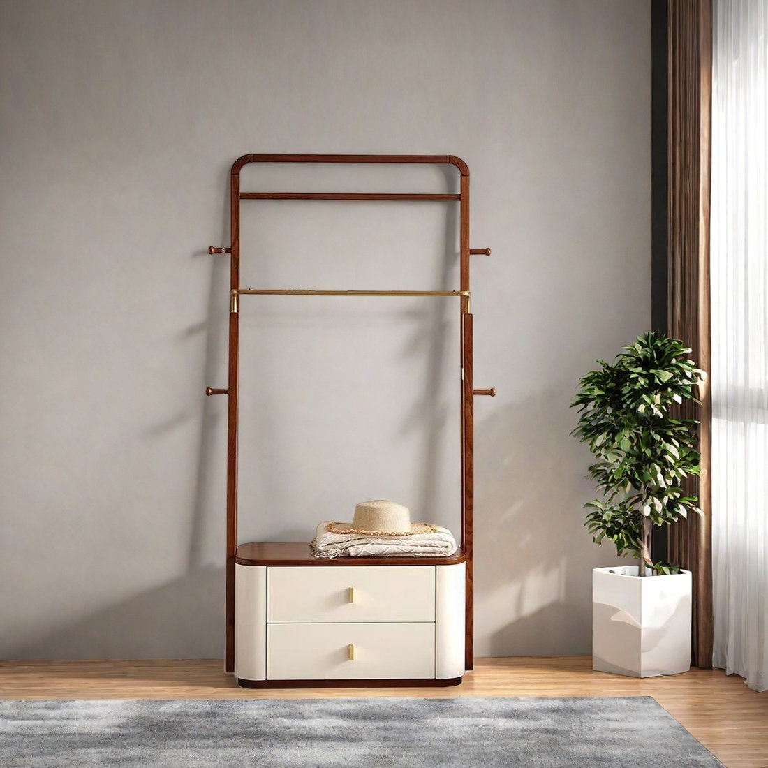 PPEDKS Double - Bar Coat Rack 4 Hooks Dual Storage Boxes | Wayfair