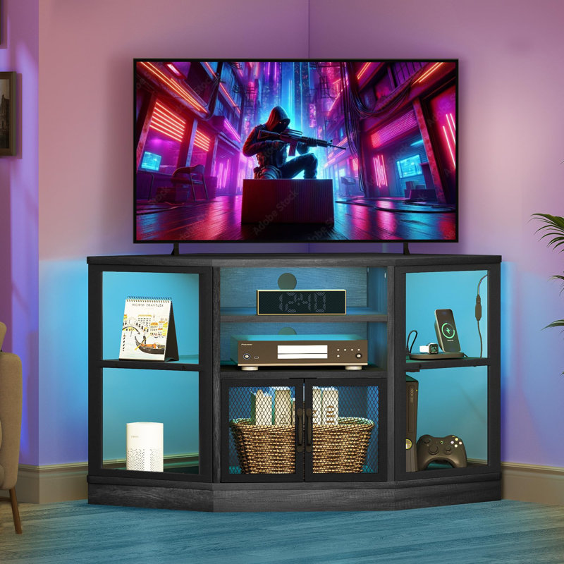 17 Stories Modern Corner Entertainment Center,Dark Grey Corner TV Stand ...