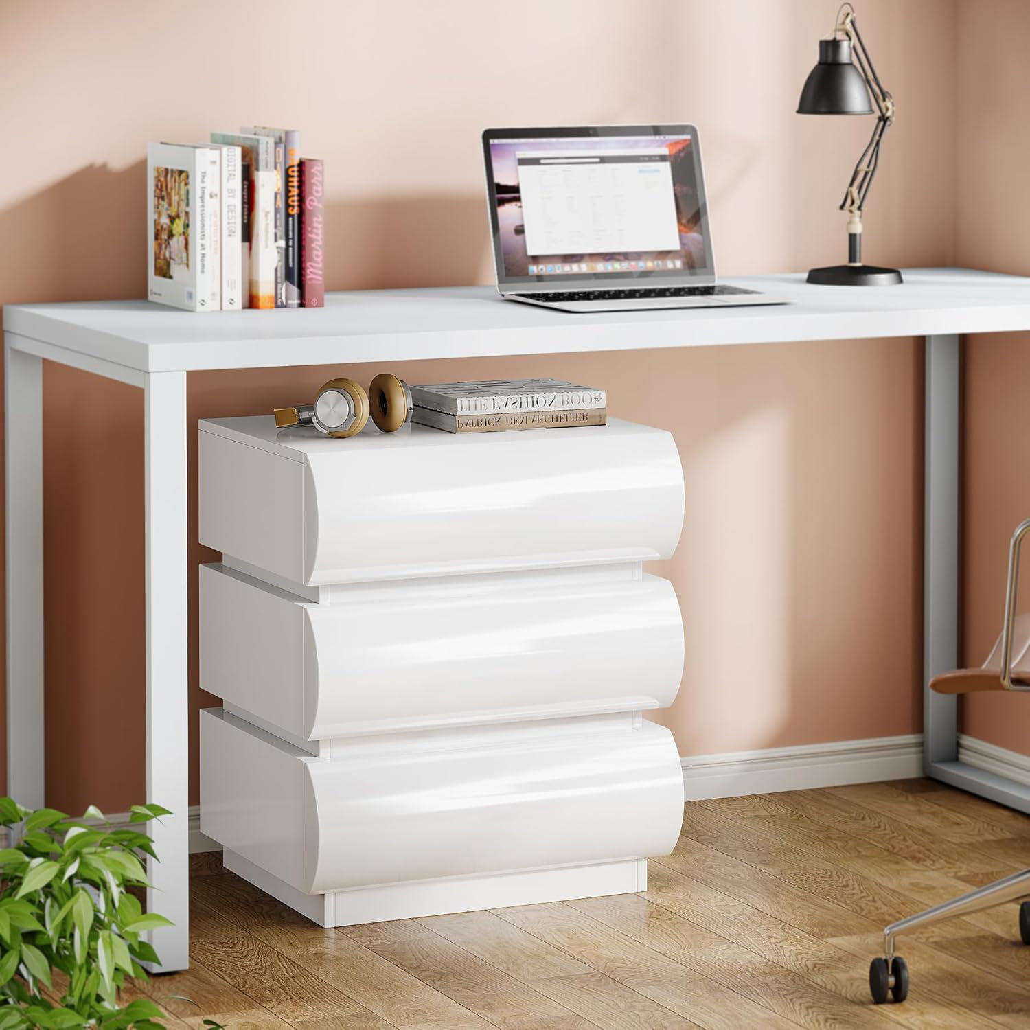 Orren Ellis Set Of 2 High Gloss White Side Table With 3 Drawers | Wayfair