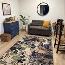 Ebern Designs Dichiera Floral Brown/Navy/Cream Non-Slip Rubberback Area ...