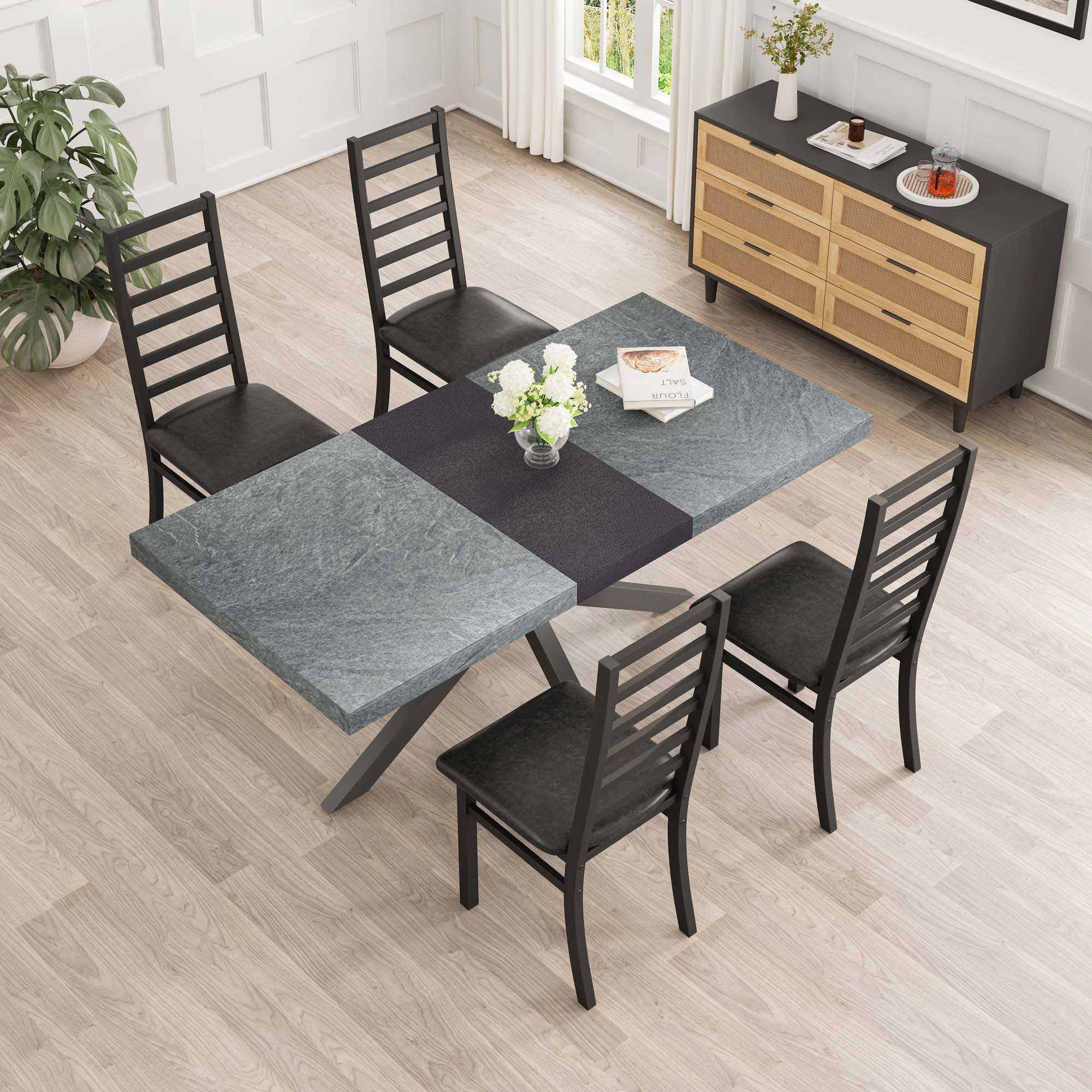 Corrigan Studio® 5Pc Retro Rectangular Stretch Dining Table Set | Wayfair