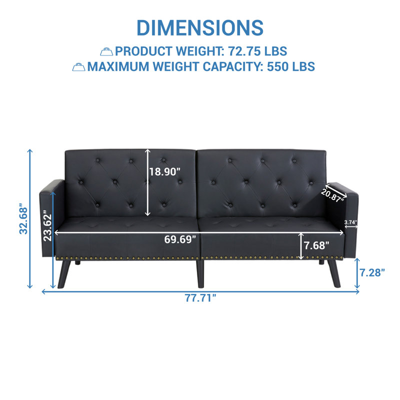 Williston Forge Sprague 75" Faux Leather Tuxedo Arm Sofa with ...