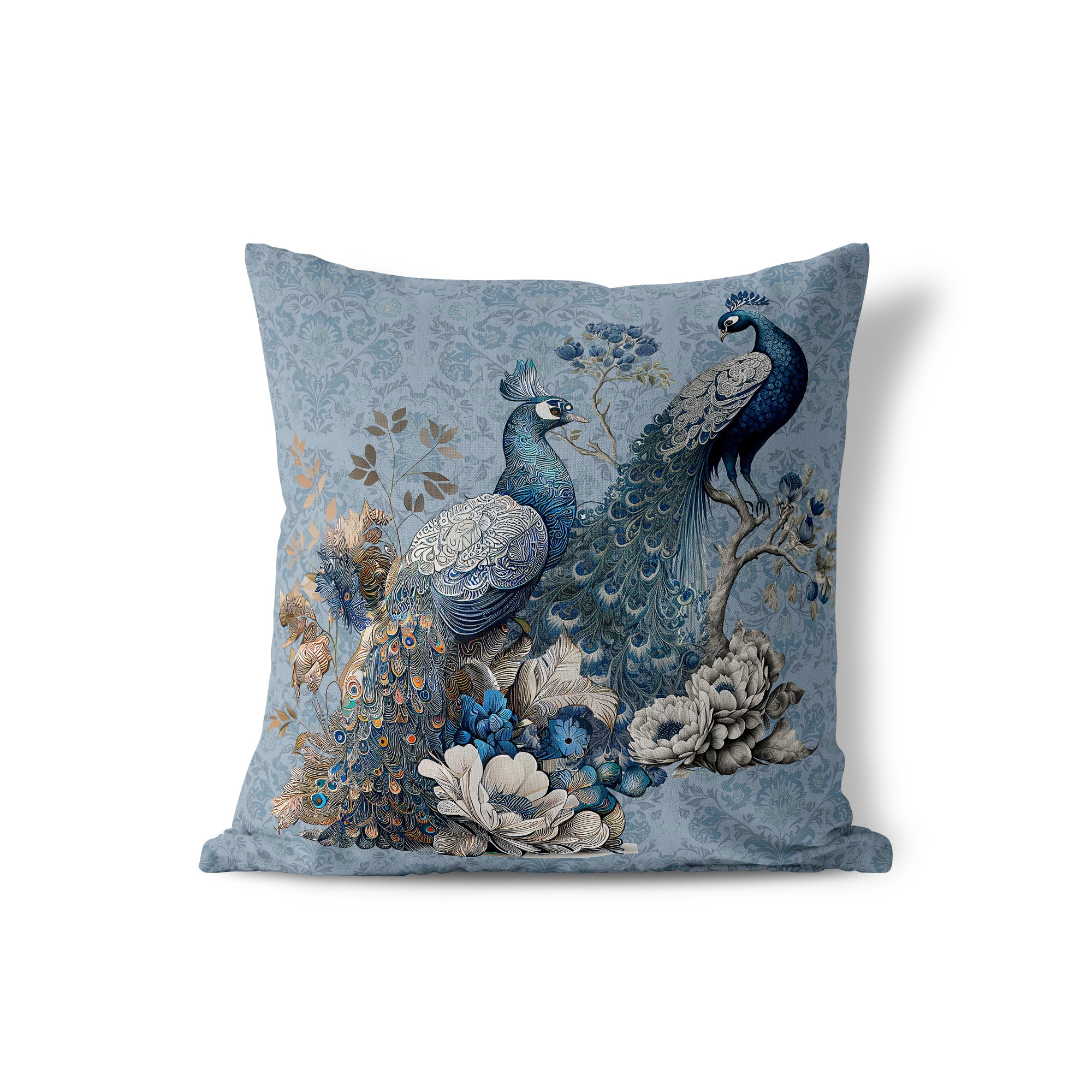 AmritaSen Regal Feathers Fencher Polyester Throw Square Pillow Cover ...
