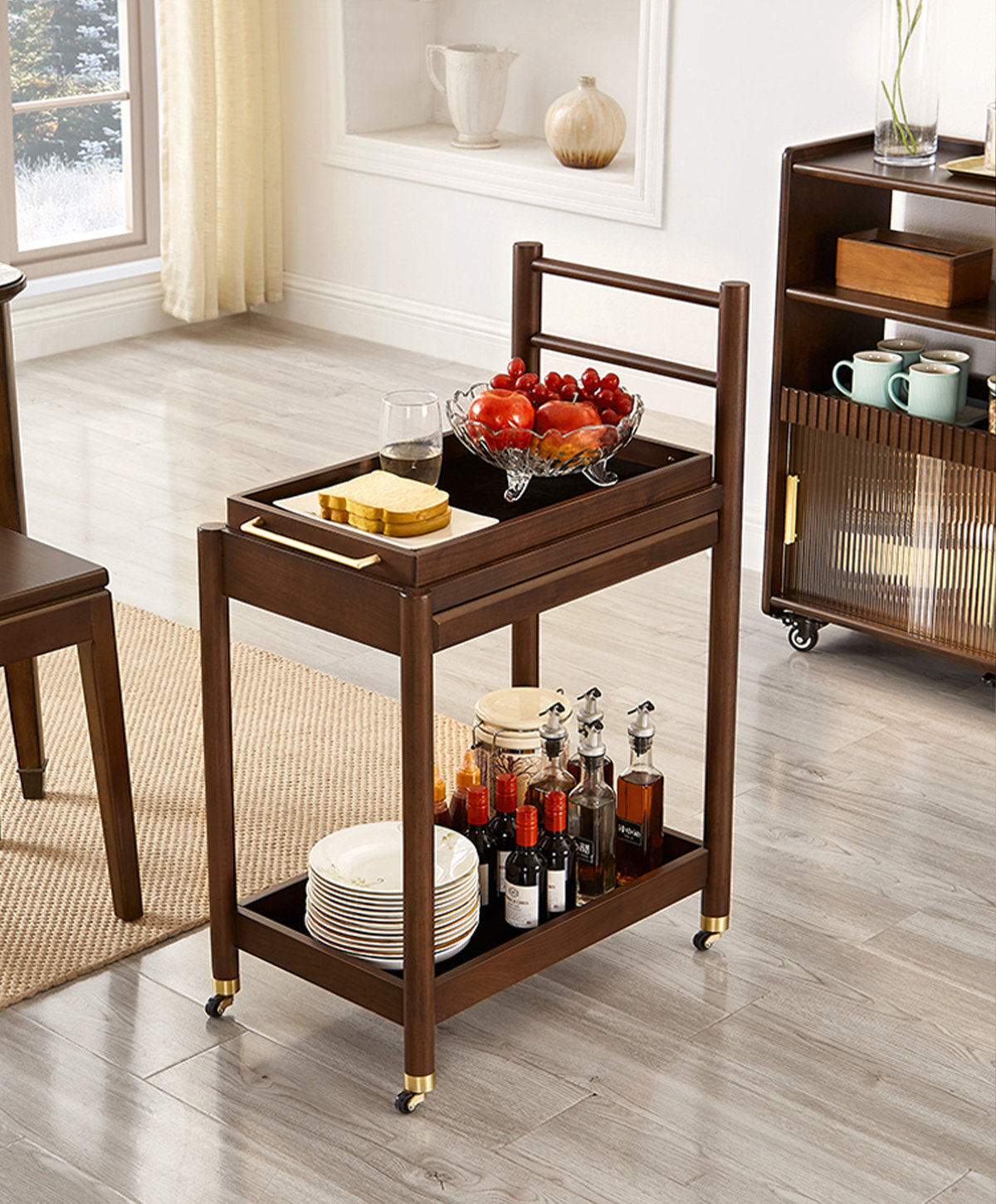 Hokku Designs 34.65" Walnut Standard Solid Wood Bar Carts | Wayfair