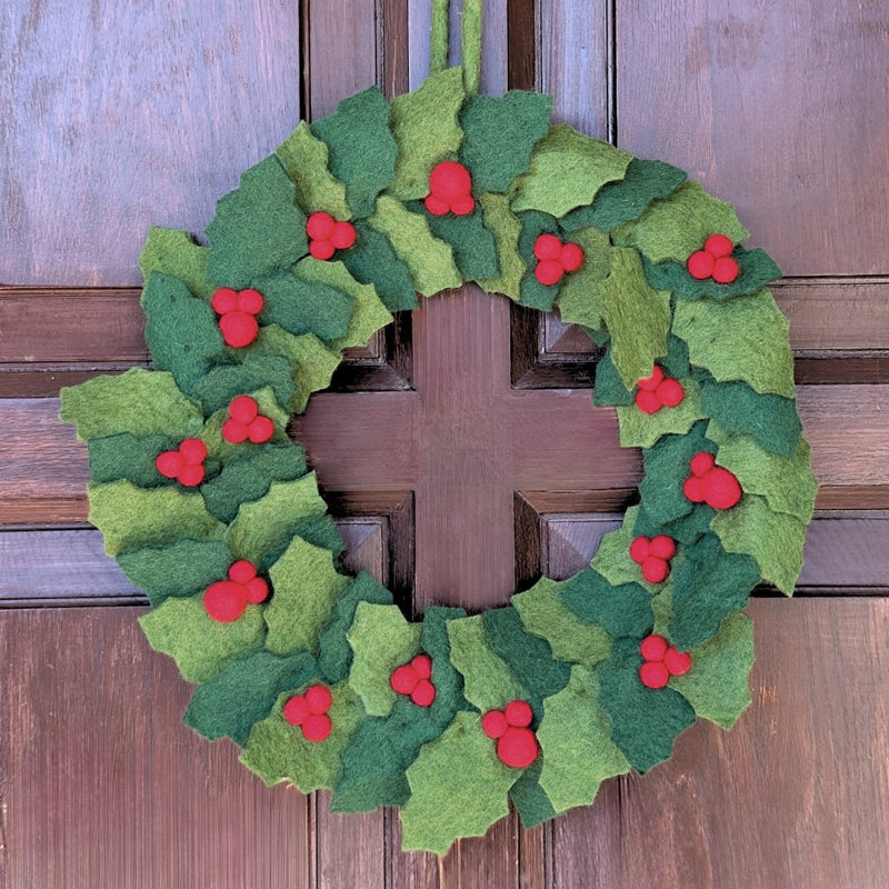 Humble Hilo Handmade Felt Flower, Holiday Wreath with Red Berries | Wayfair
