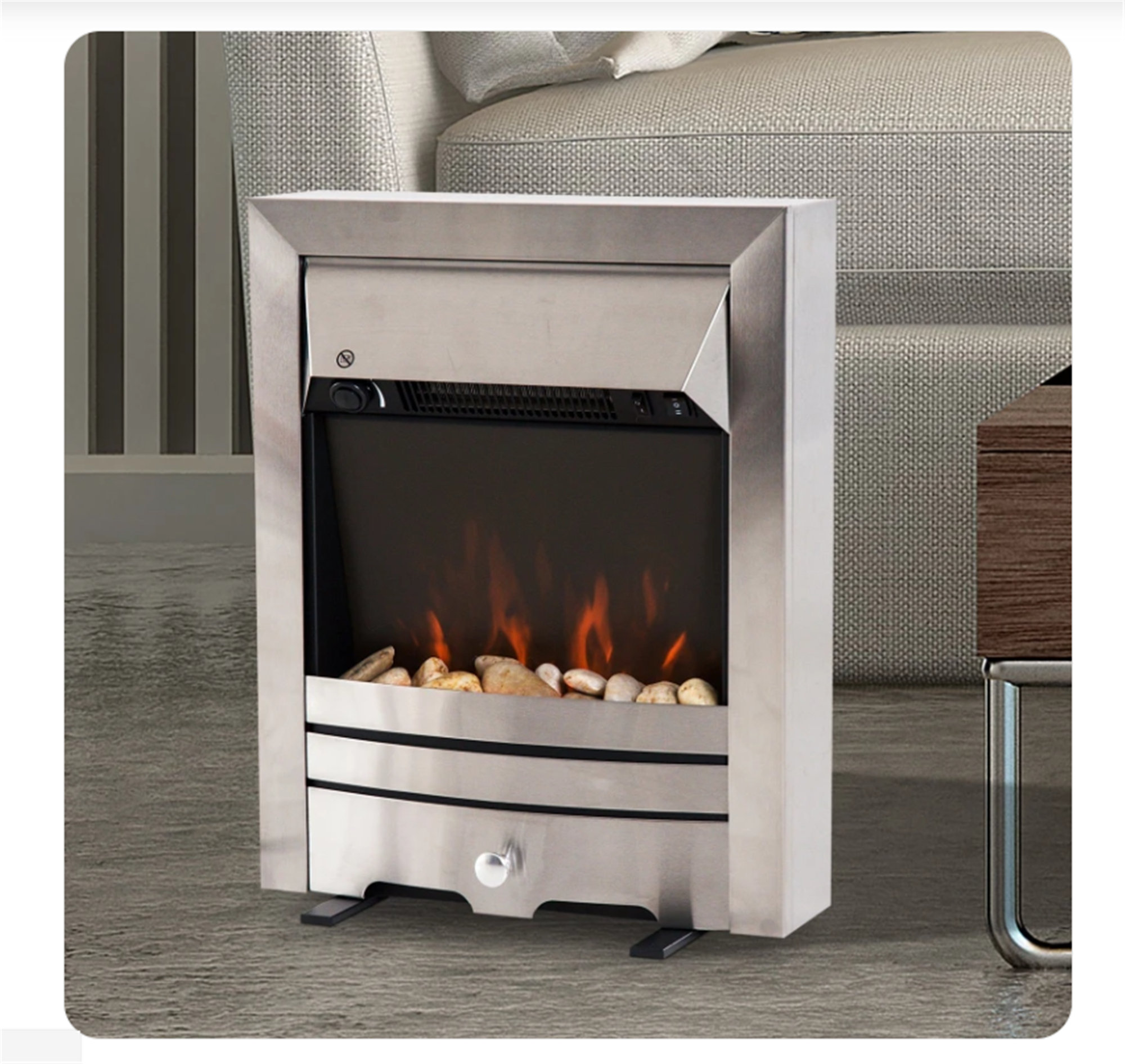 Symple Stuff 2000W Electric Fireplace Pebble Burning Effect Heater Fire ...