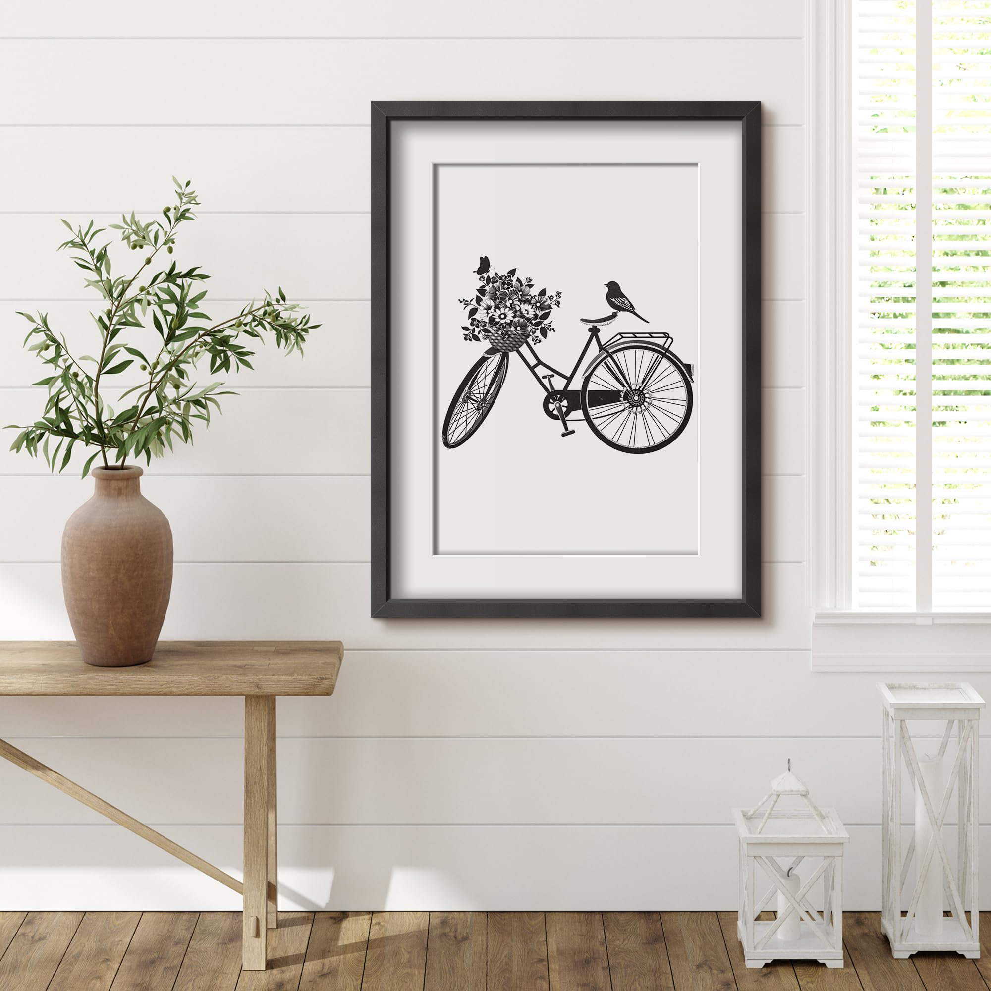 wall26 Bicycle Blooms Vintage Flora And Fauna Framed On Paper Print ...