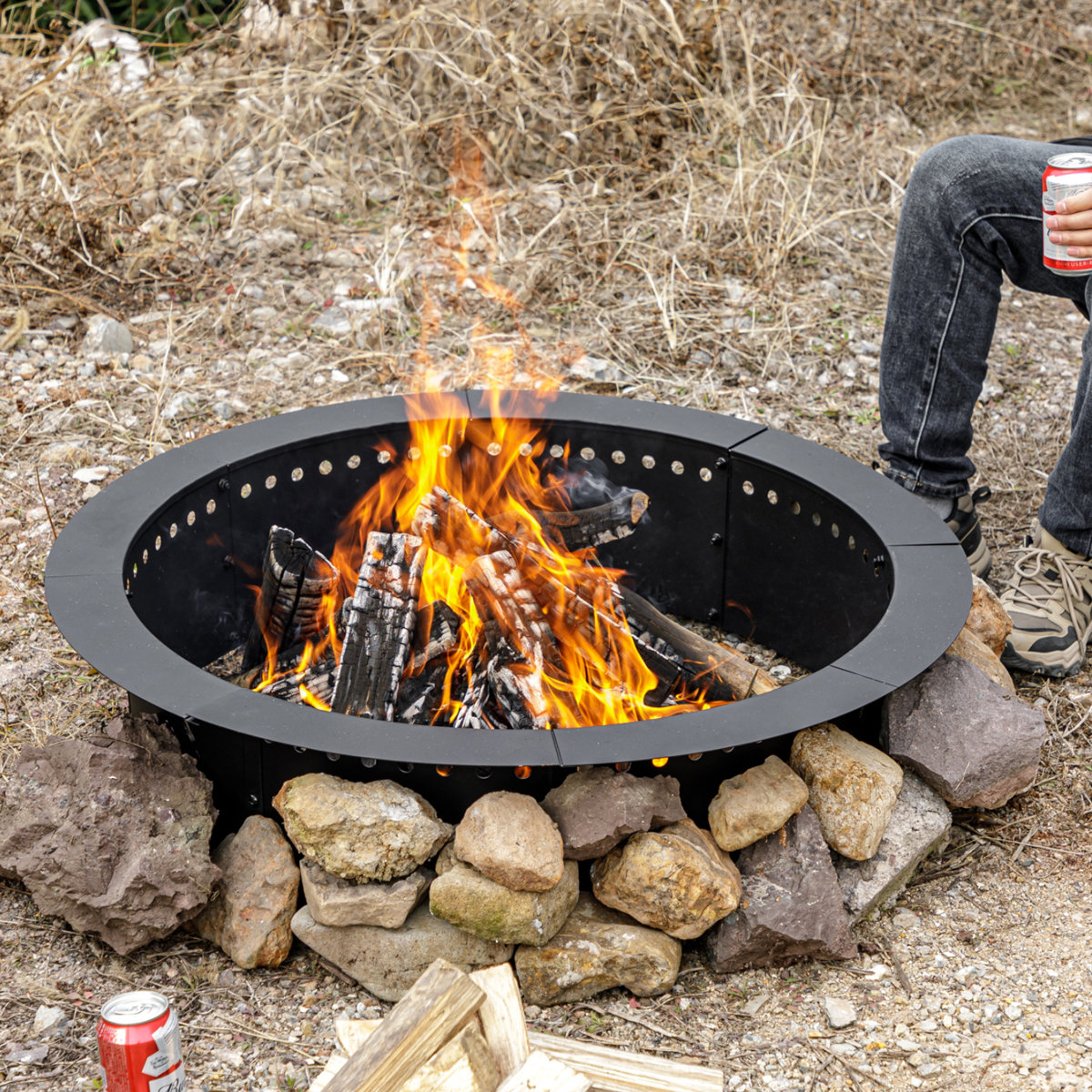 Arlmont & Co. Shaylee 42" W X 9" H Iron Outdoor Fire Ring, Wood Burning ...