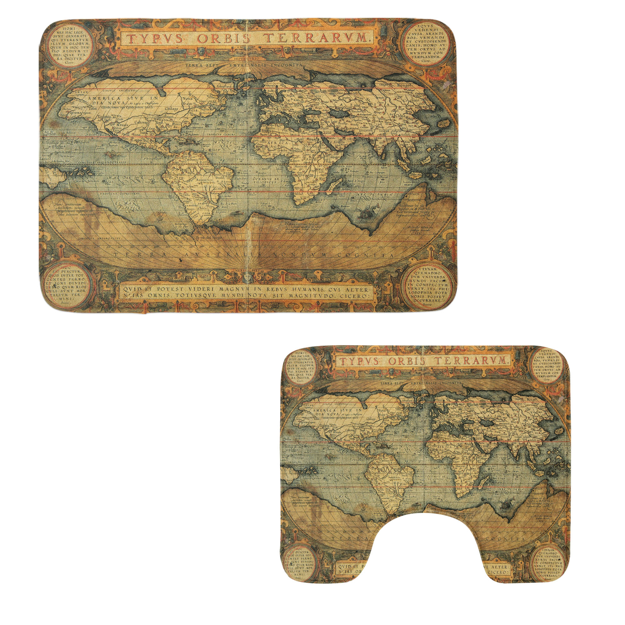 East Urban Home World Map Bathroom Rug Set 2 Pieces Rectangle & Contour ...