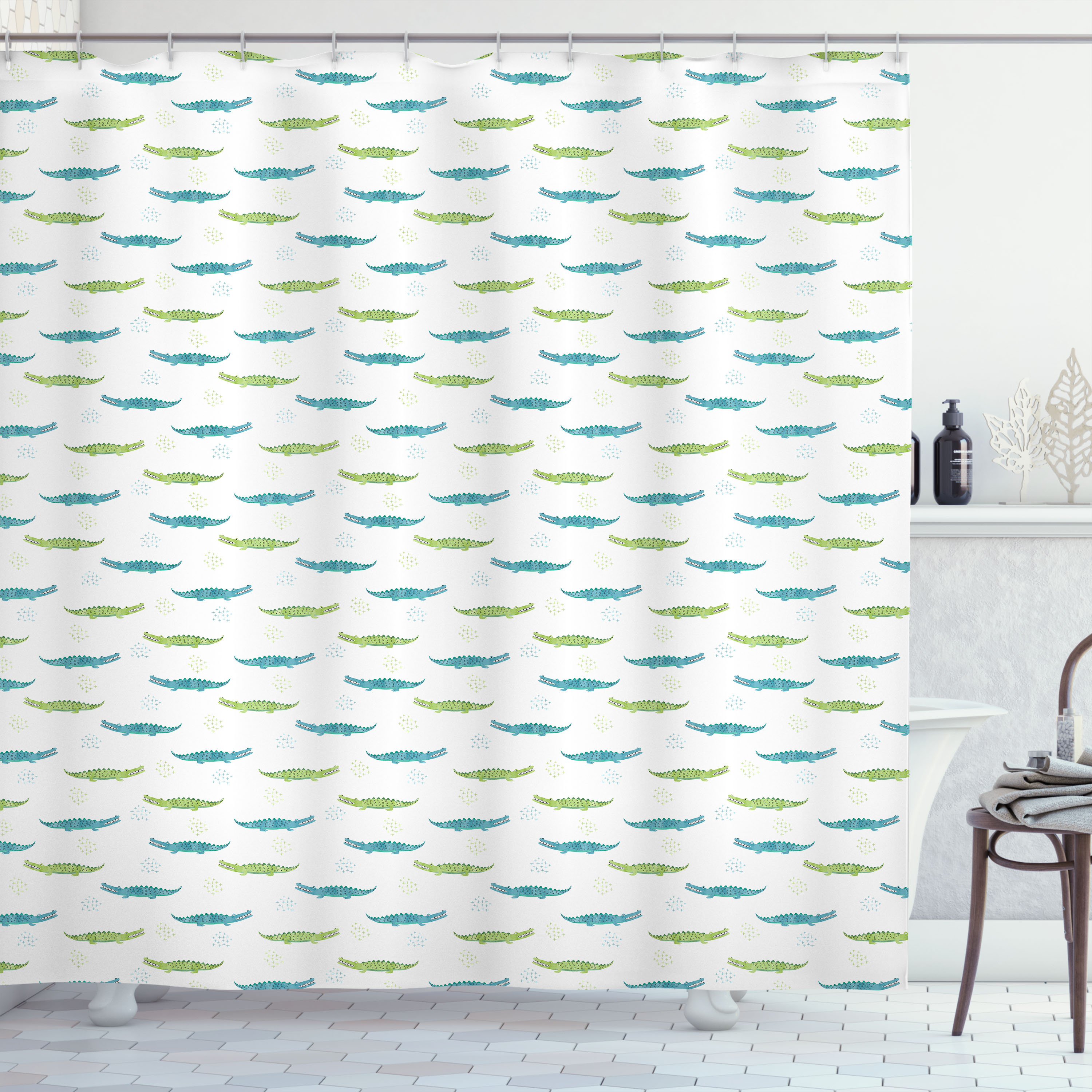 Latitude Run® Alligator Shower Curtain Watercolor Crocodiles Pale Green ...