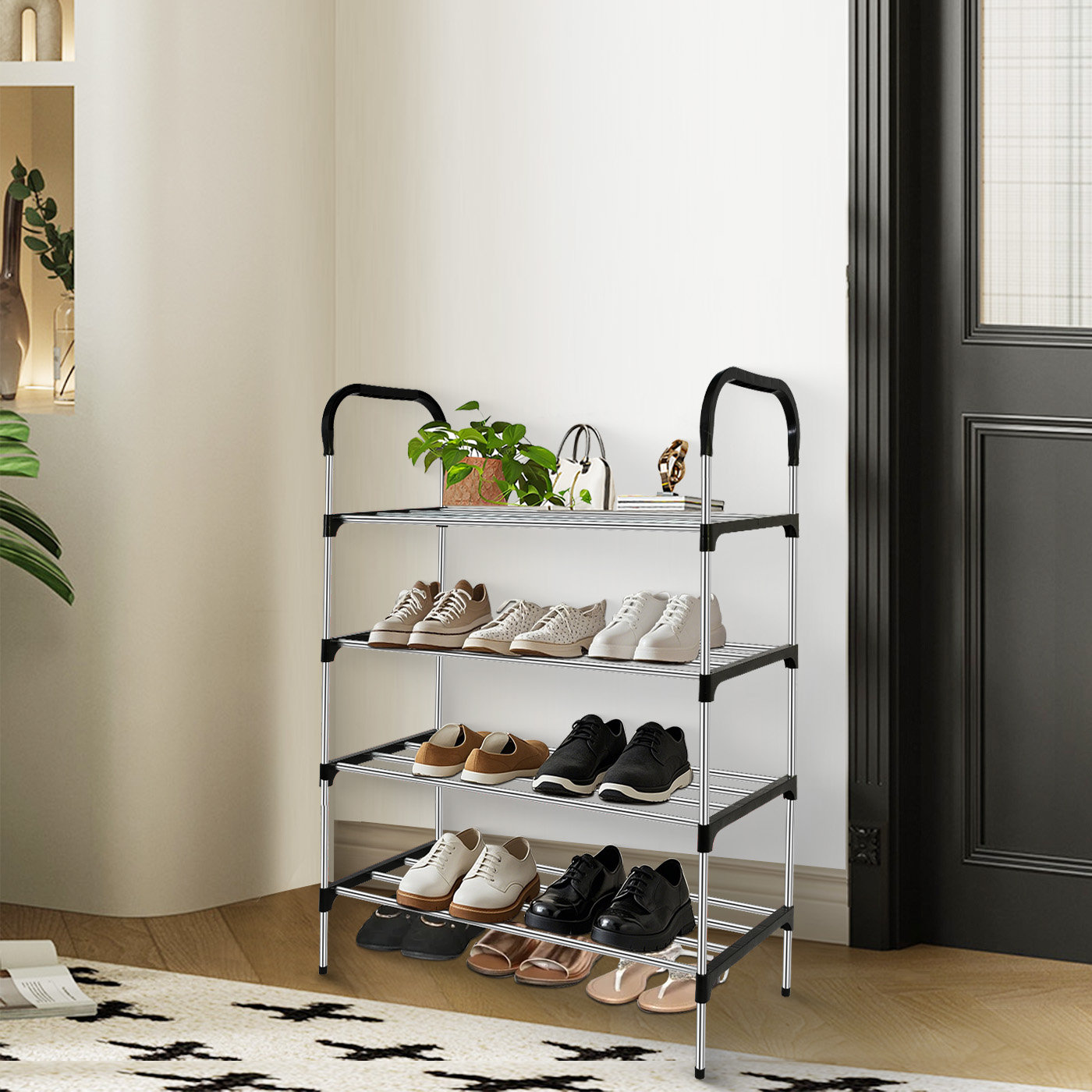 Rebrilliant 4-Tier Multifunctional Shoe Rack, Easy-to-Assemble Multi ...