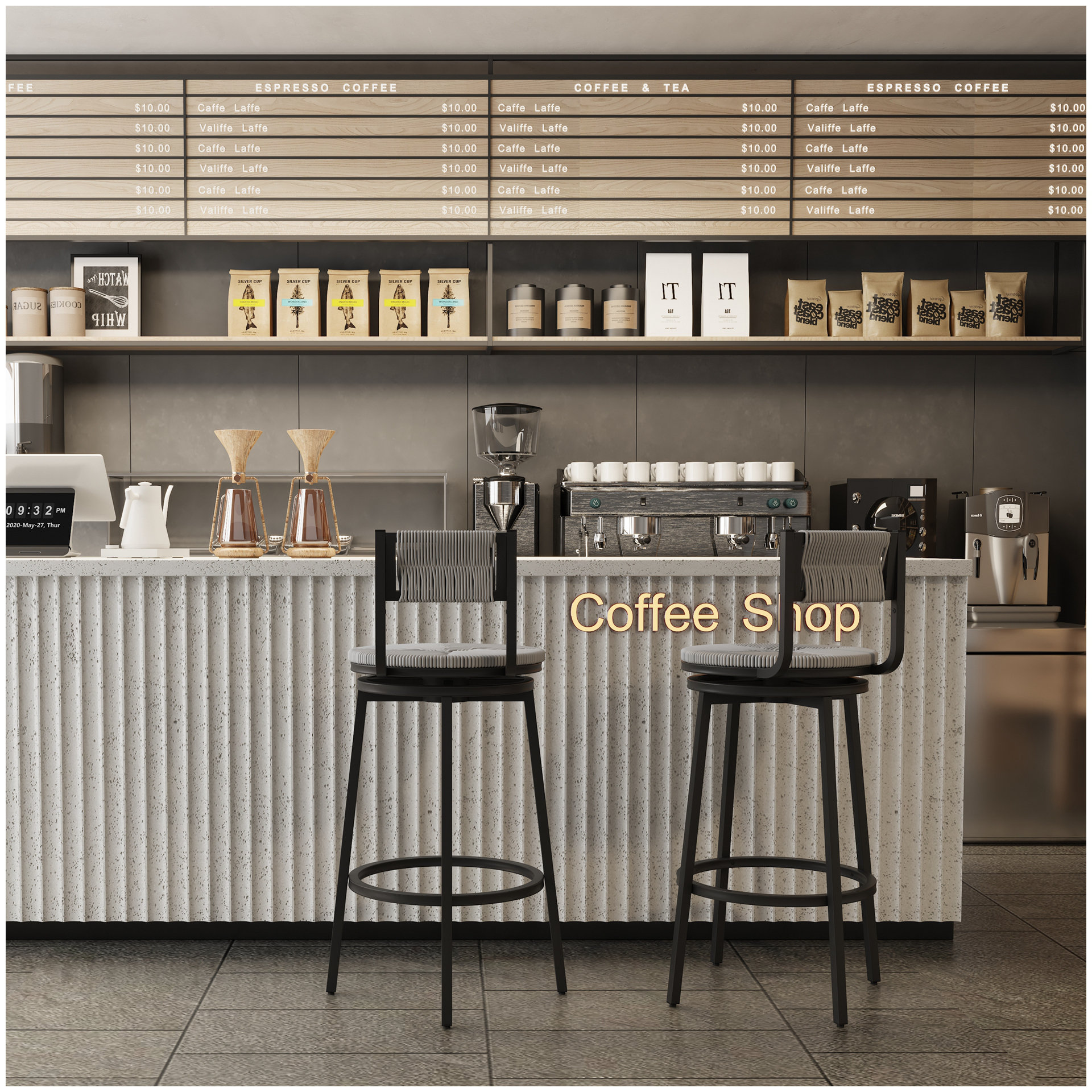 Dakota Fields Gray Set Of 2 Counter Height Bar Stools With Footrest ...