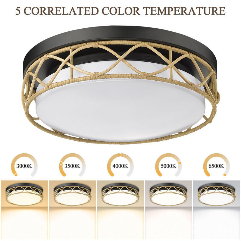 IFBECT LED Rattan Ceiling Light Farmhouse Flush Mount Light Fixture ...