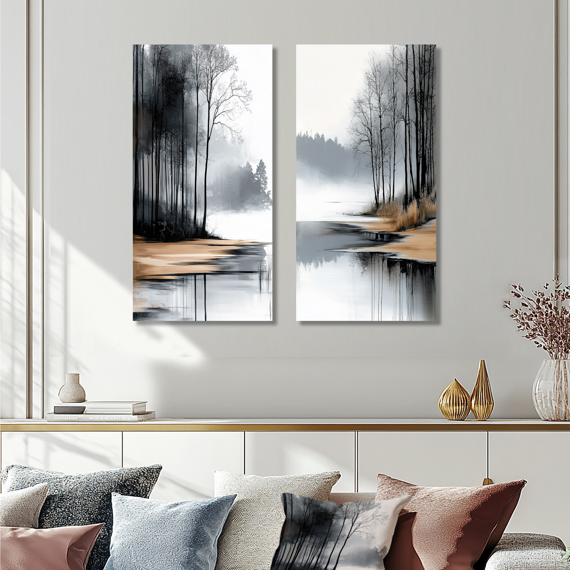 Lark Manor™ Grey Winter Landscape By The Lake I - Winter Landscape Wall ...