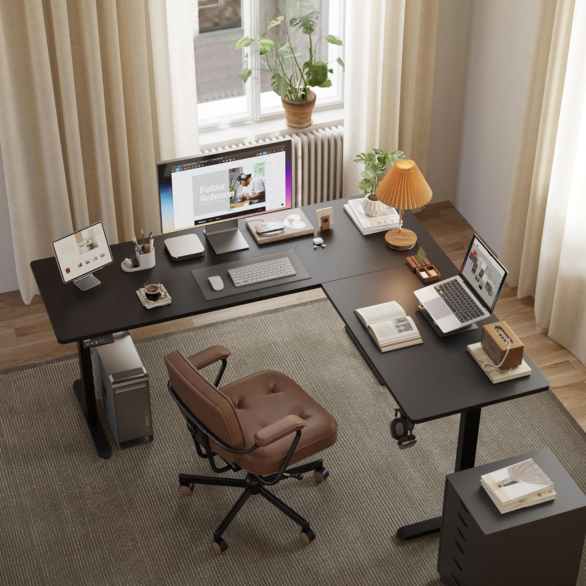 Inbox Zero Nahriah 63'' L-Shaped Height Adjustable Standing Desk ...