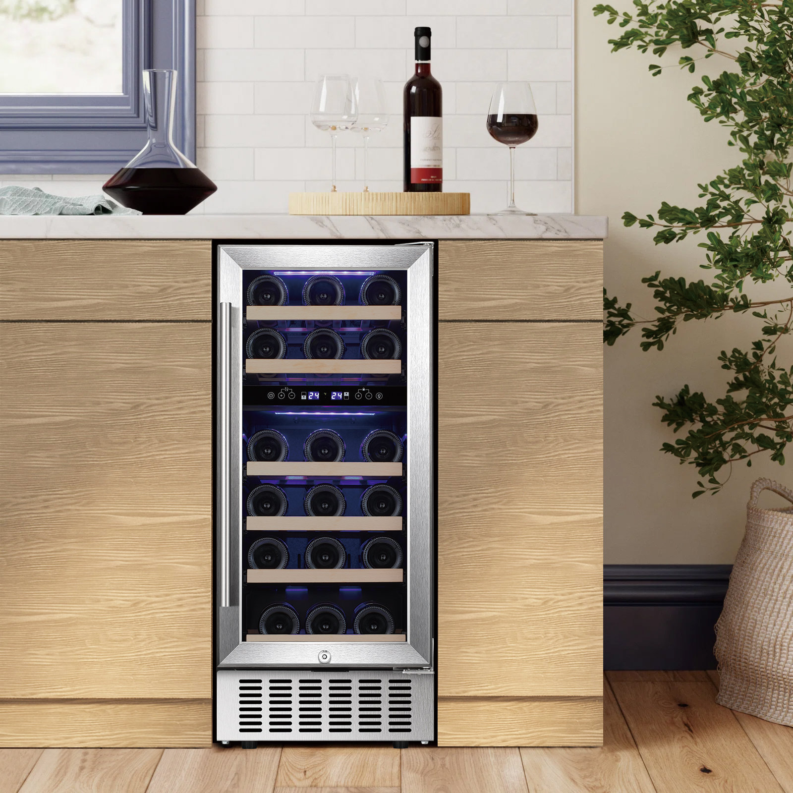 YUKOOL 15'' 28 Bottle Dual Zone Built-In Wine & Beverage Refrigerator ...