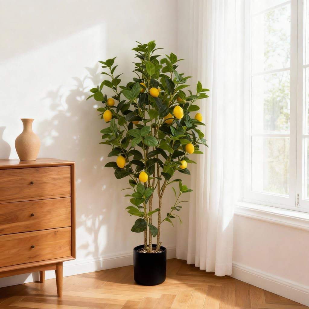 The Seasonal Aisle Artificial Lemon Tree, 5ft Tall Floor Faux Lemon ...