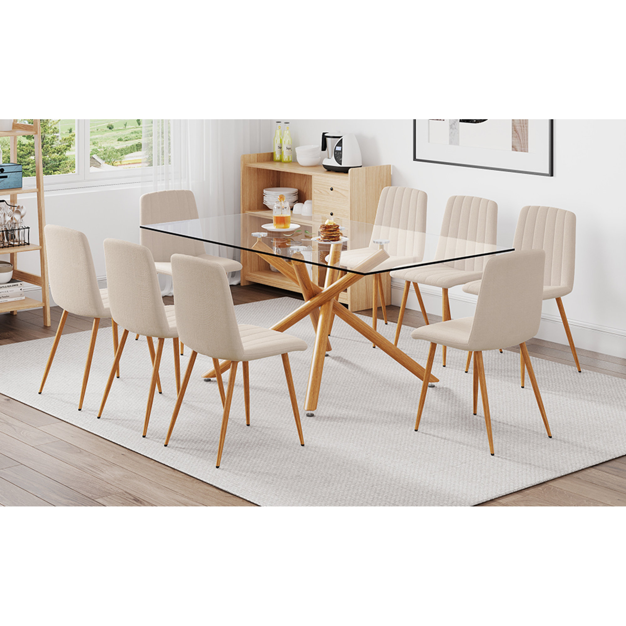 George Oliver Modern 1537 7066 Dining Set: 0.39'' Tempered Glass Table ...