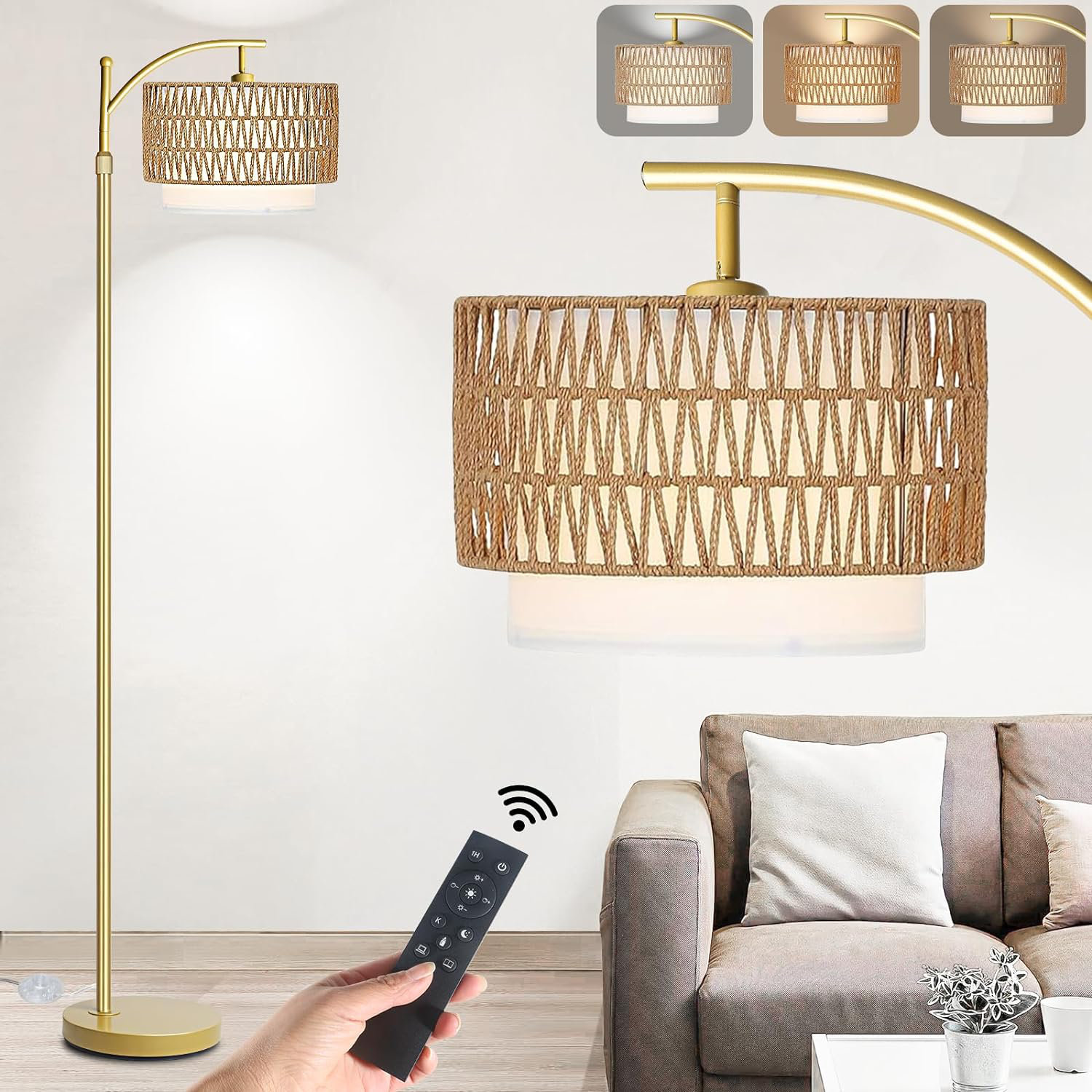 Bay Isle Home™ Modern Arc Floor Lamp With Remote Control, Dimmable LED ...