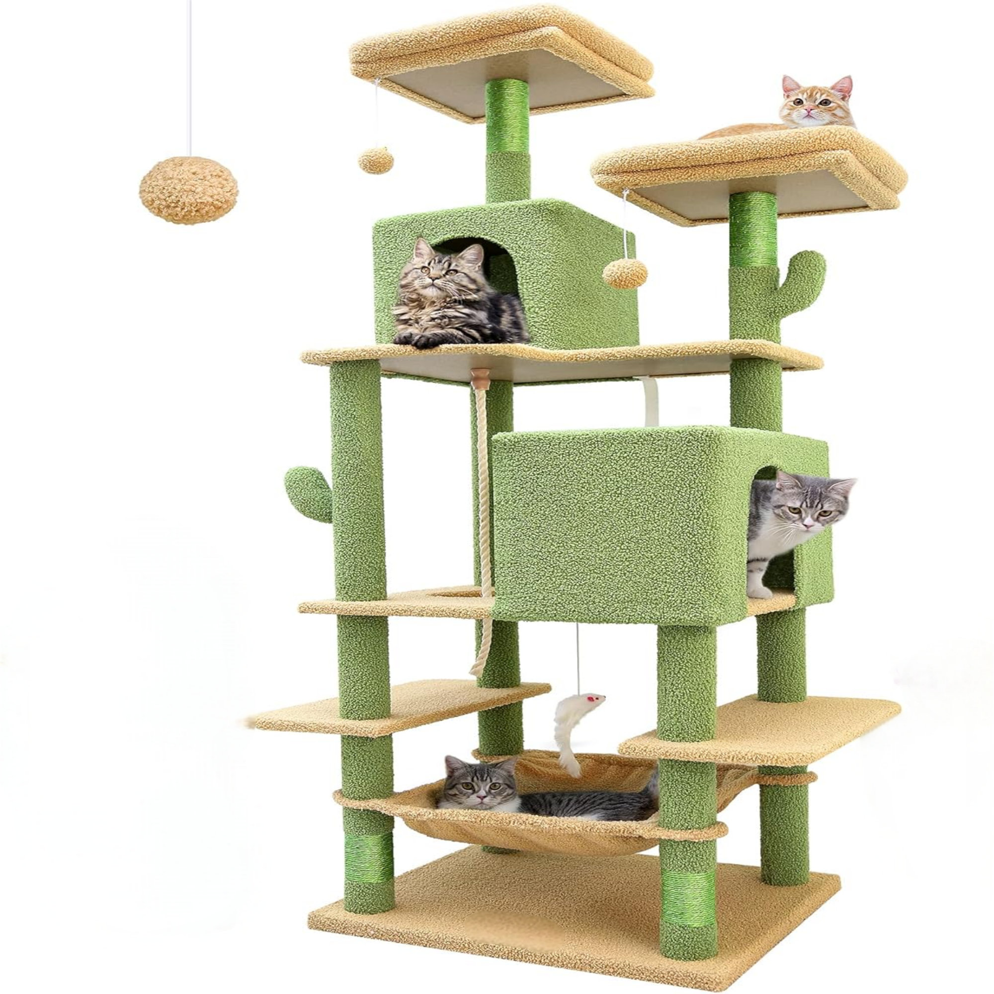 CONTIS 76" Cactus-Inspired Cat Tree With Condos & Interactive Toys For ...